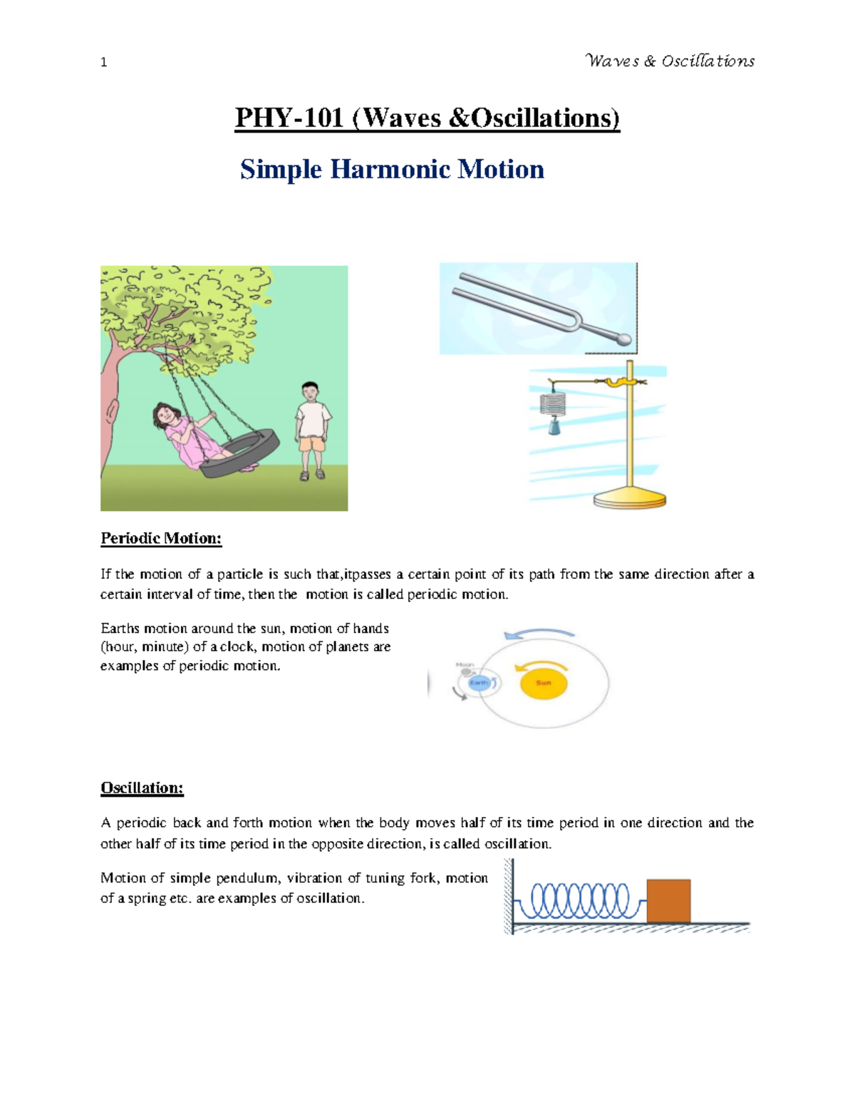Lecture note 01 PHY 101 - Waves Oscillations 1 (Waves Simple Harmonic ...