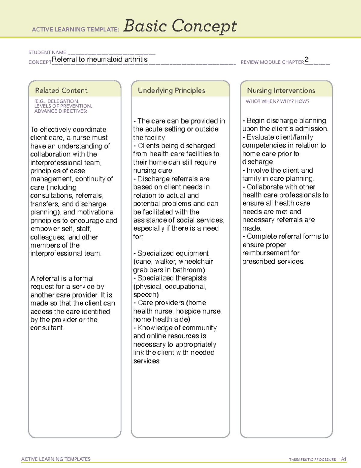 Referral to RA - ACTIVE LEARNING TEMPLATES THERAPEUTIC PROCEDURE A ...