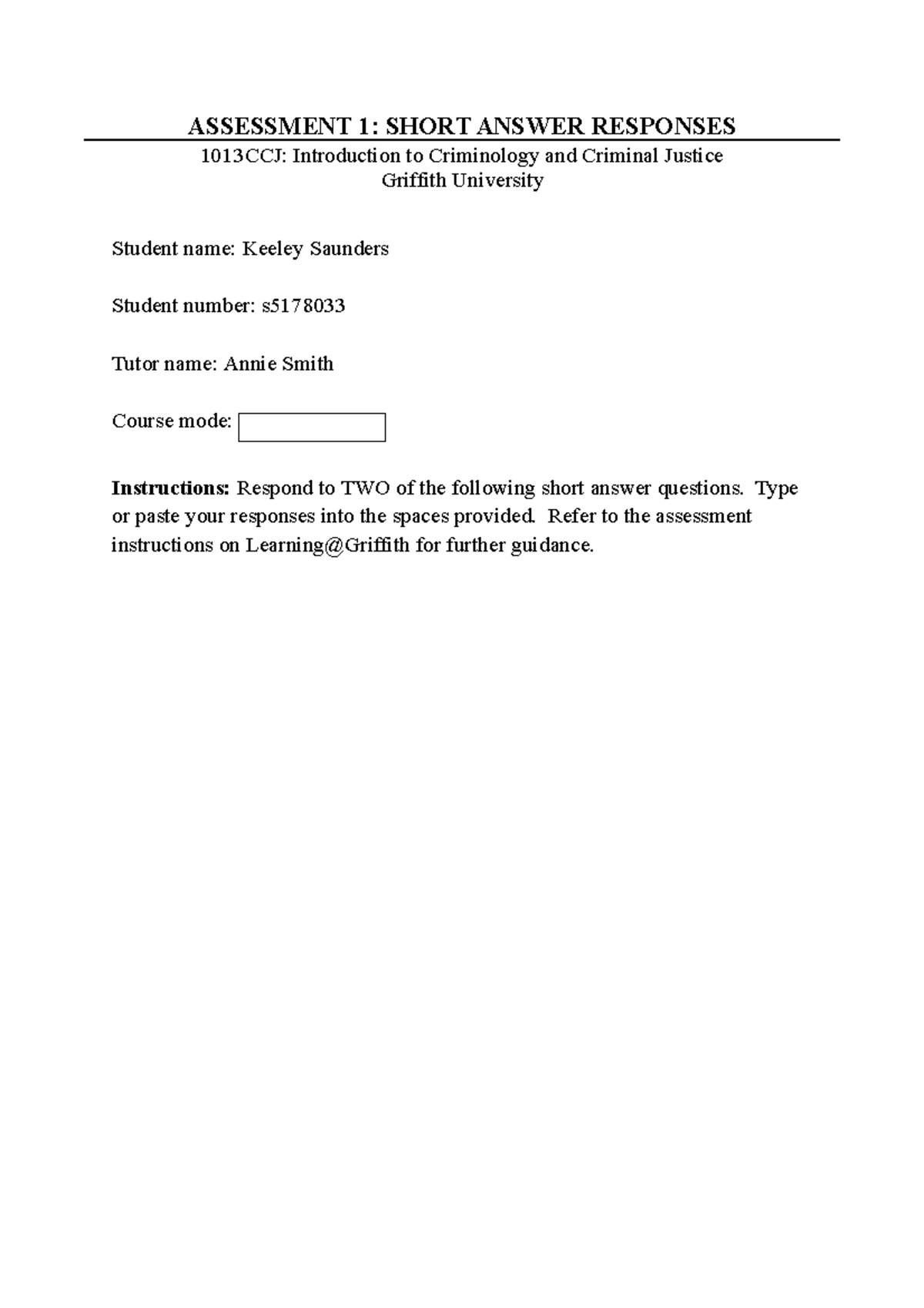 Short Answer(modules 1-4) - ASSESSMENT 1: SHORT ANSWER RESPONSES ...