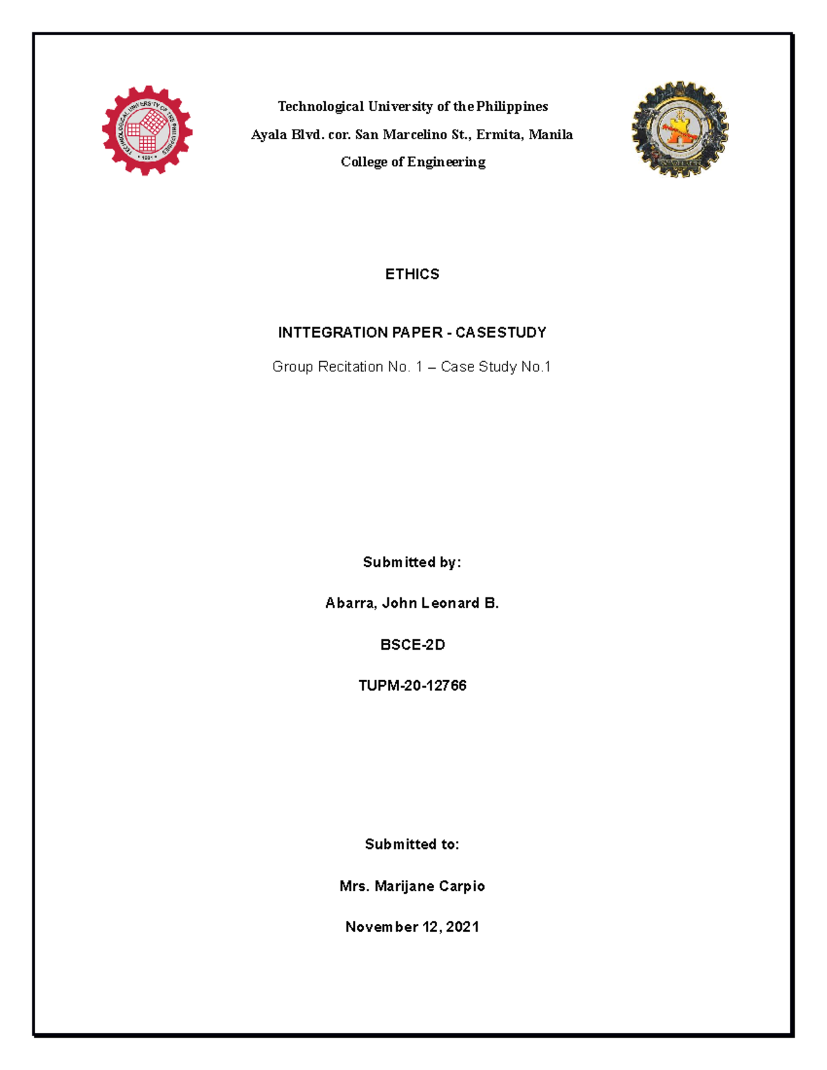 Abarra, Integration Paper - Technological University of the Philippines ...