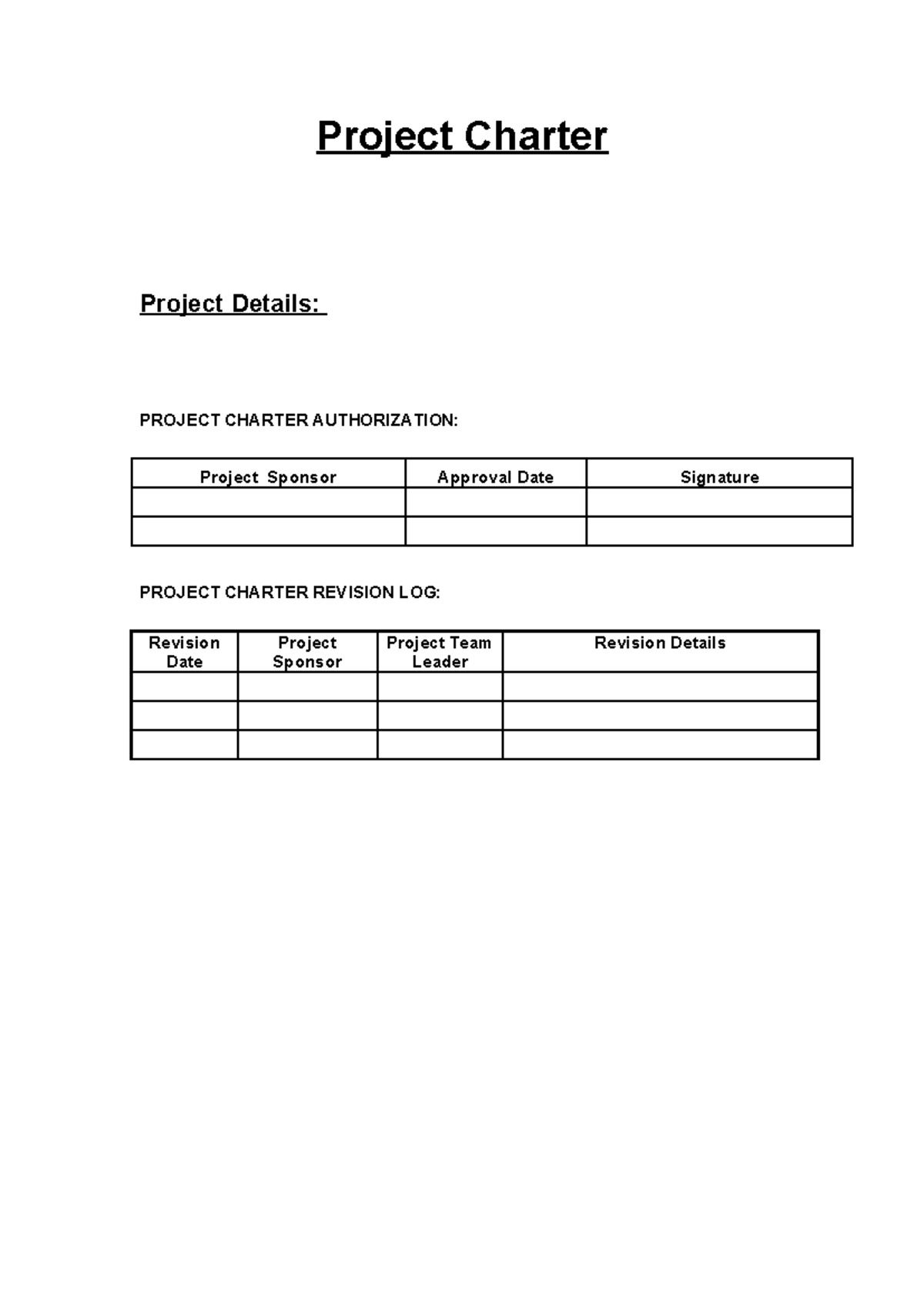 Project-Charter-Template - Project Charter Project Details: PROJECT ...