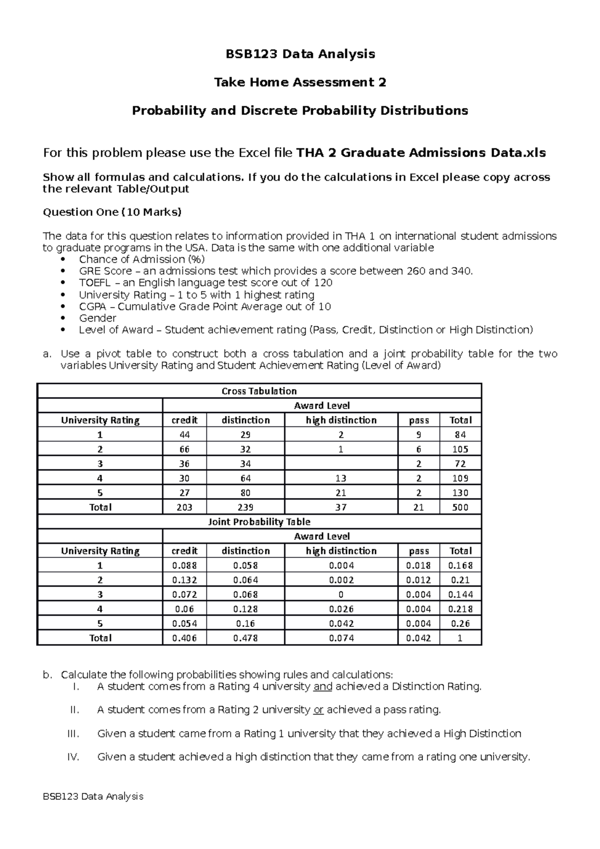 THA 2 (2022-01) - Take home assessment 2 answers - BSB123 Data Analysis ...