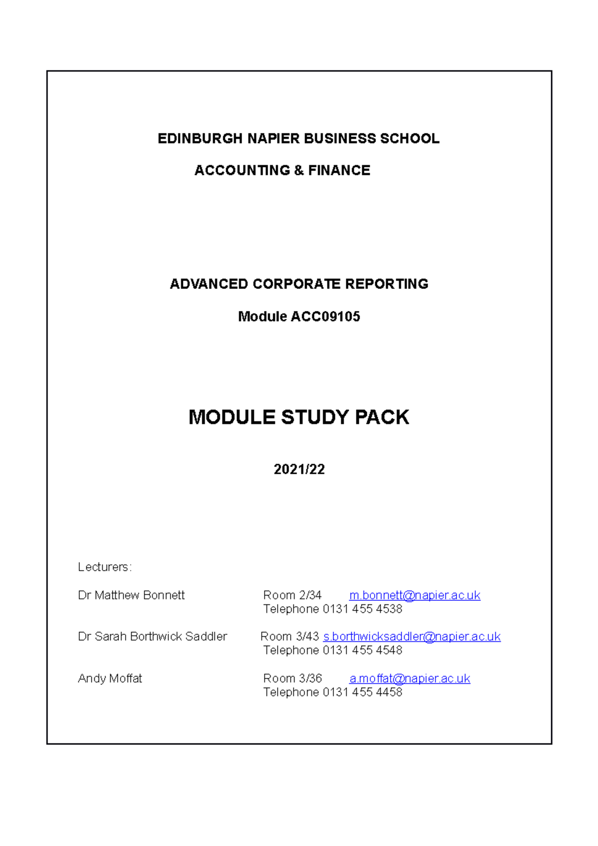 Study Pack ACR 2022 - EDINBURGH NAPIER BUSINESS SCHOOL ACCOUNTING ...