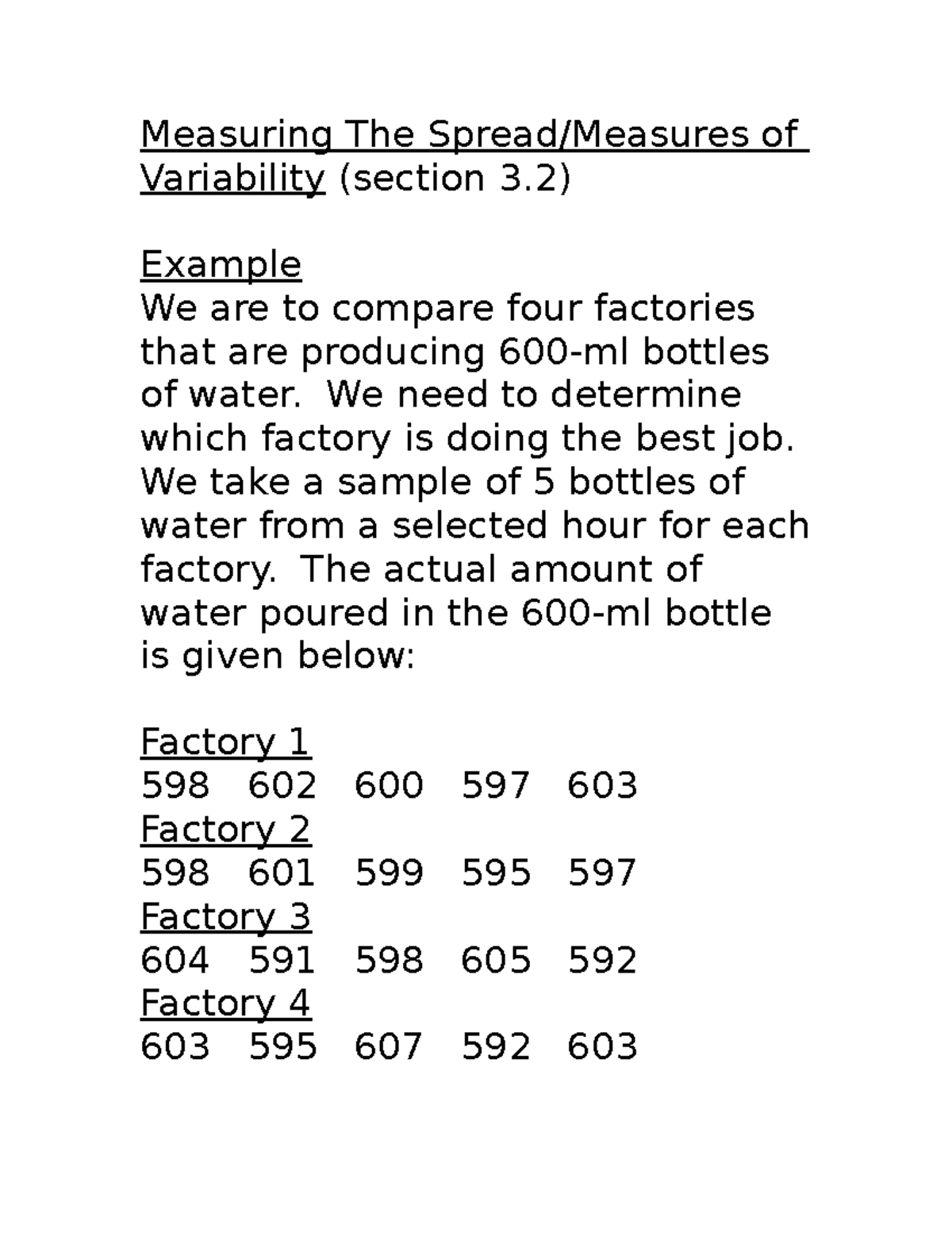 Section 3 - ... - Measuring The Spread/Measures of Variability (section ...