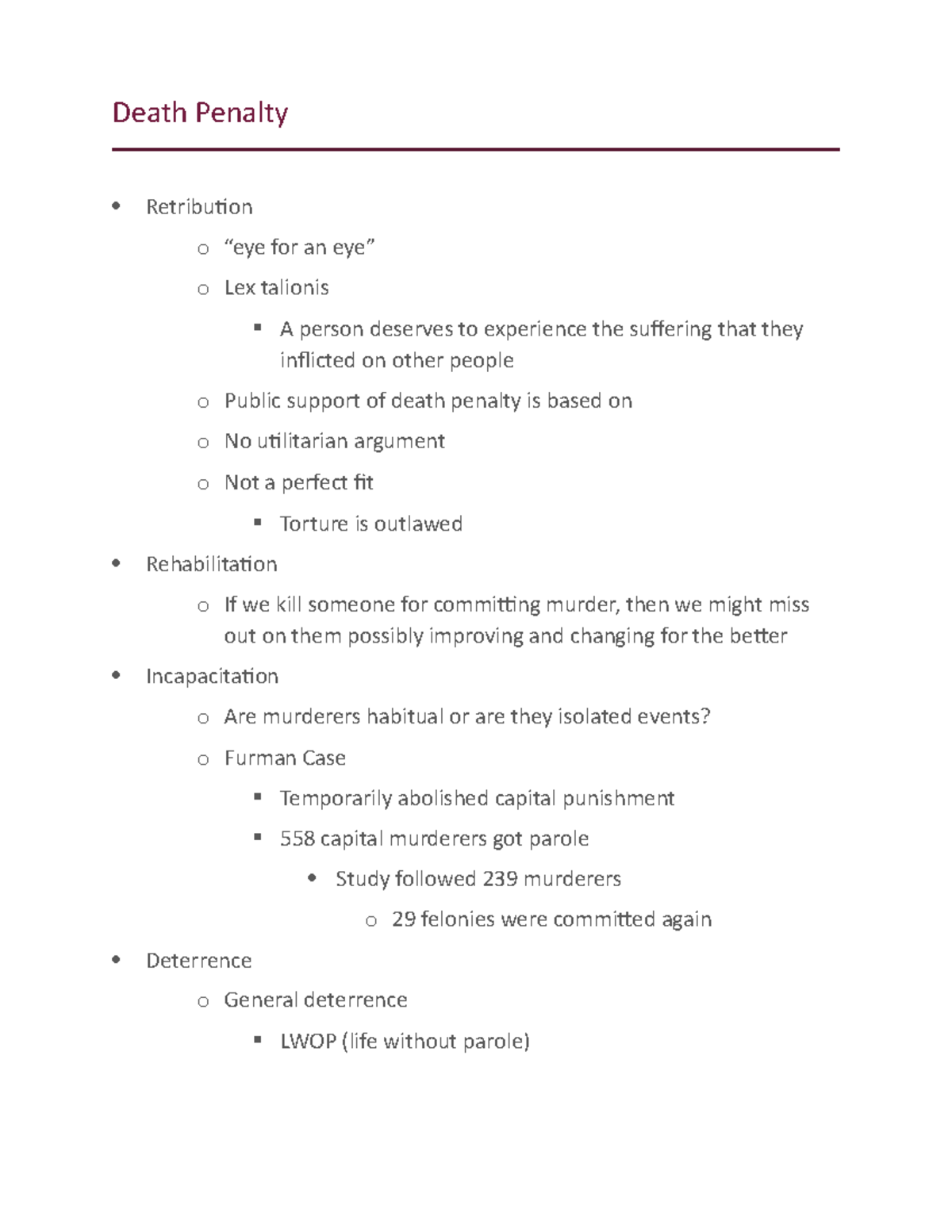 Special topics-Capital punishment - Death Penalty Retribution o “eye ...