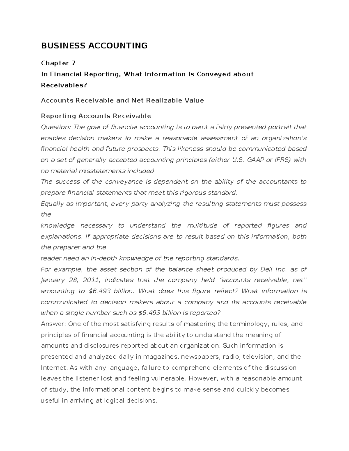 Business Accounting Chapter 7 In Financial Reporting, What Information ...