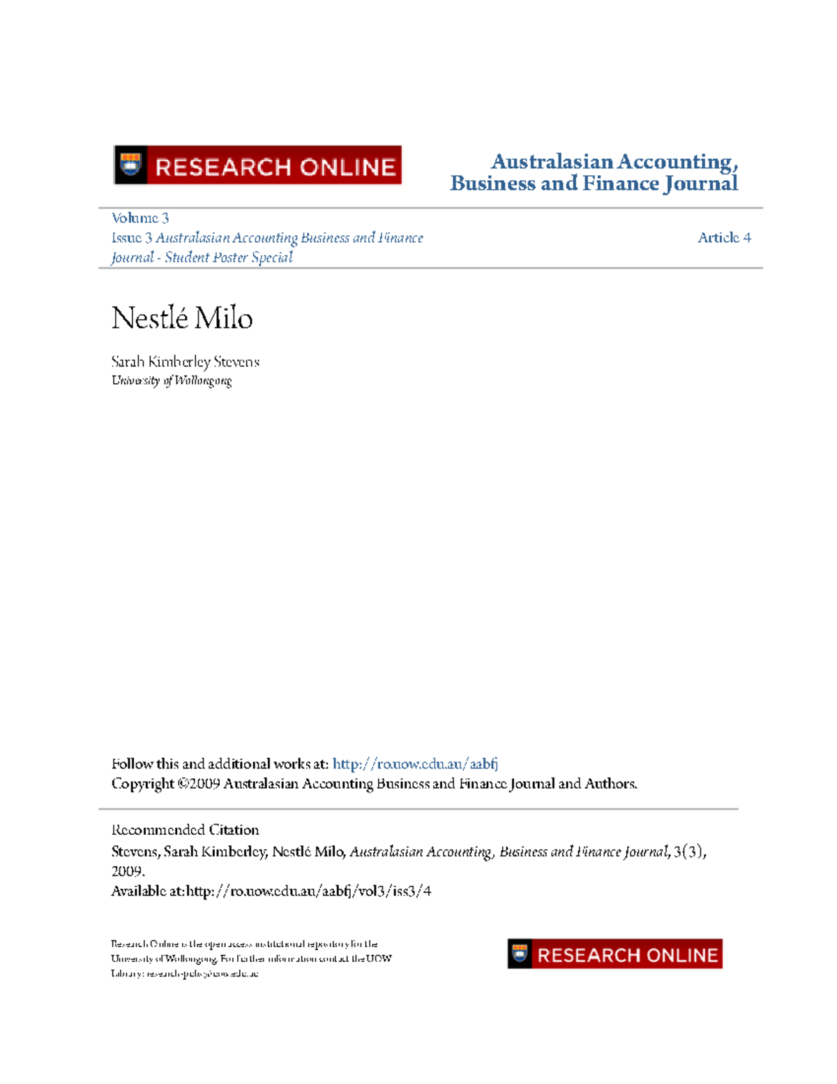 Nestle Milo - Australasian Accounting, Business and Finance Journal ...