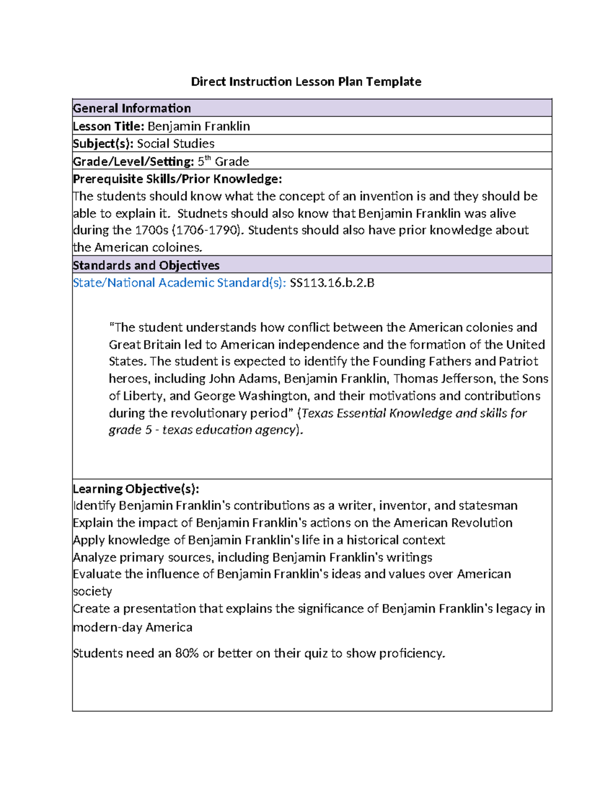 D091 Task 2 Revision - Direct Instruction Lesson Plan Template General Information Lesson Title ...