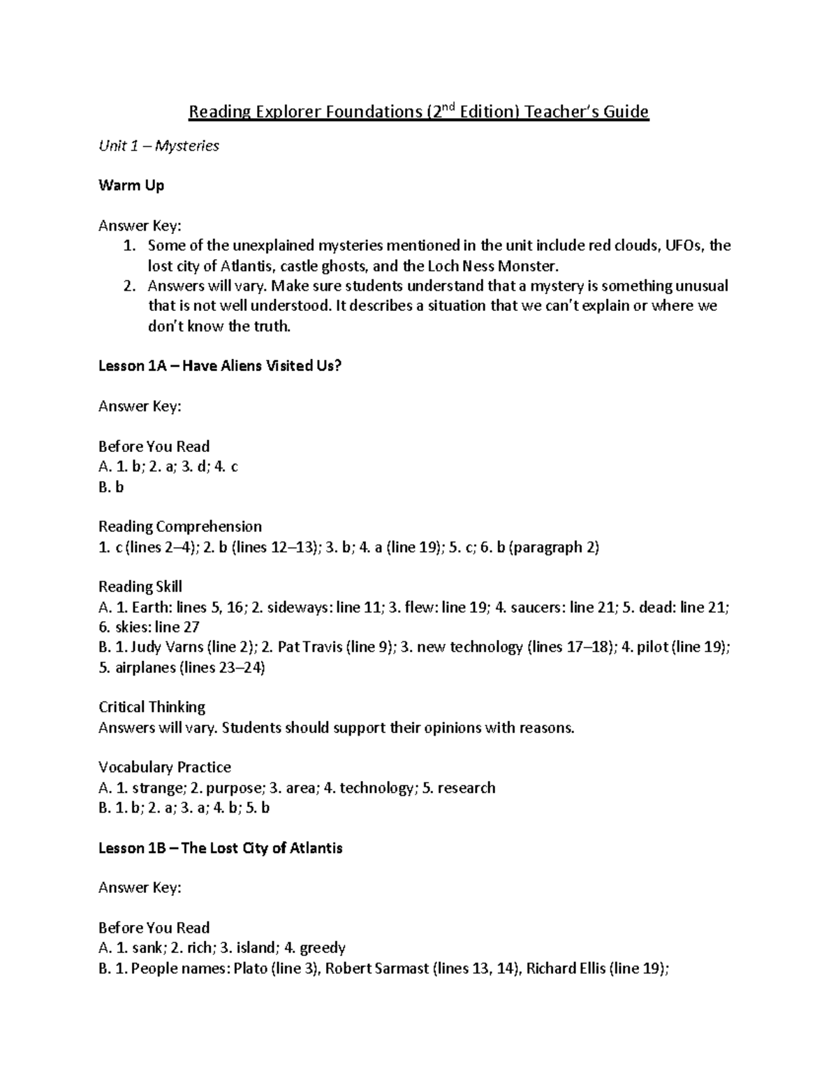 Reading Explorer - Some of the unexplained mysteries mentioned in the ...