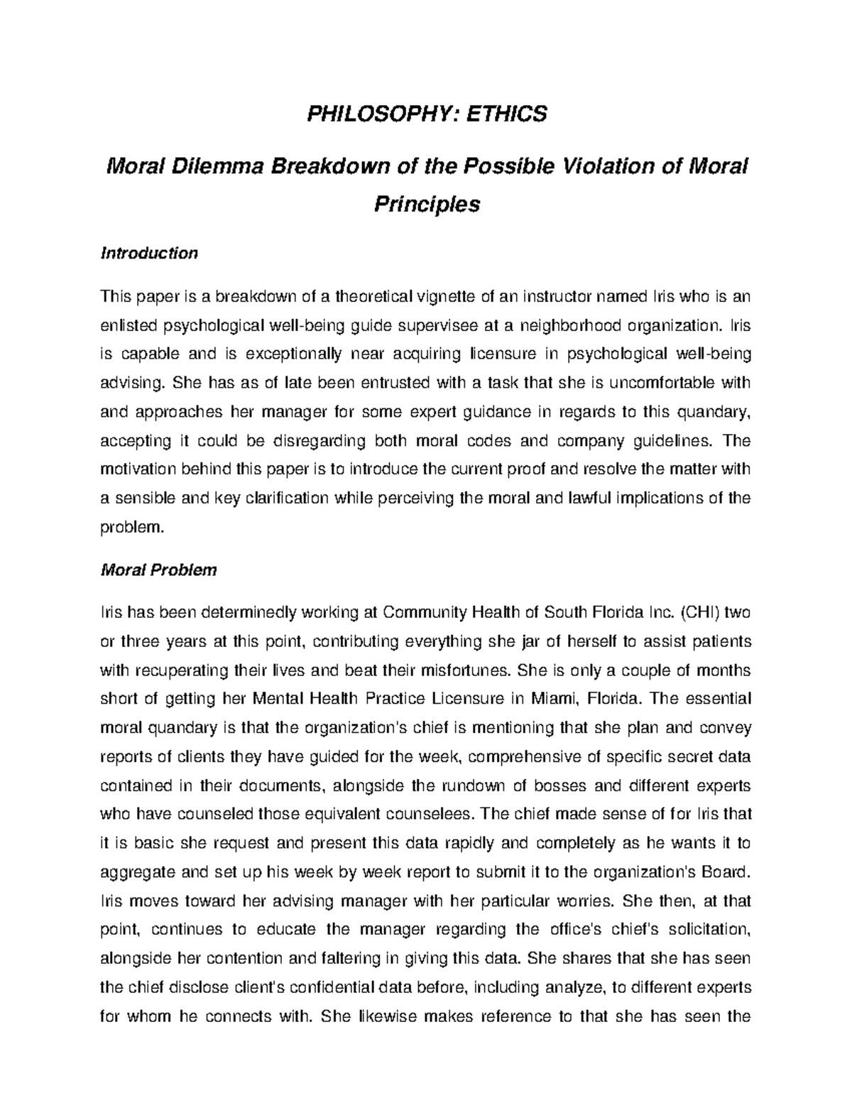 Moral Dilemma Breakdown of the Possible Violation of Moral Principles ...