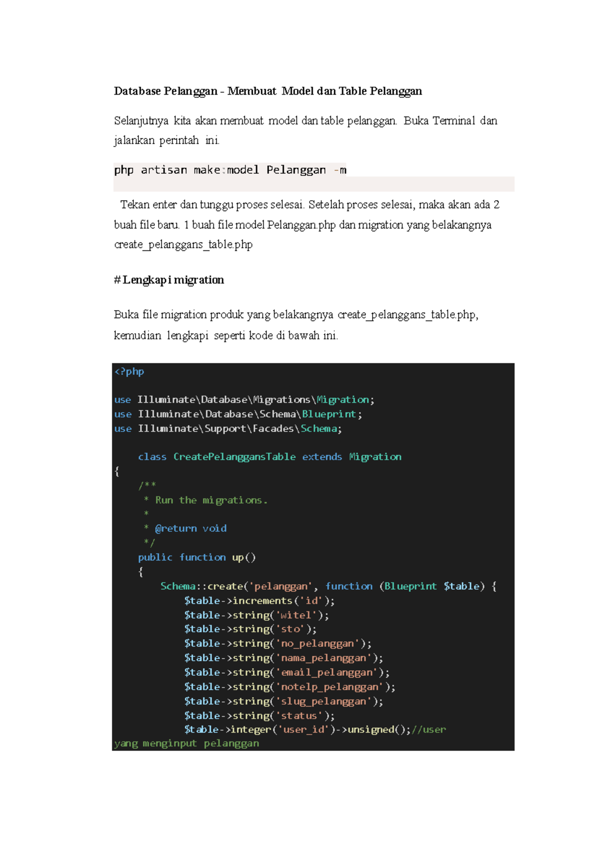 Database Pelanggan Membuat Model Dan Table Pelanggan Database Pelanggan Membuat Model Dan