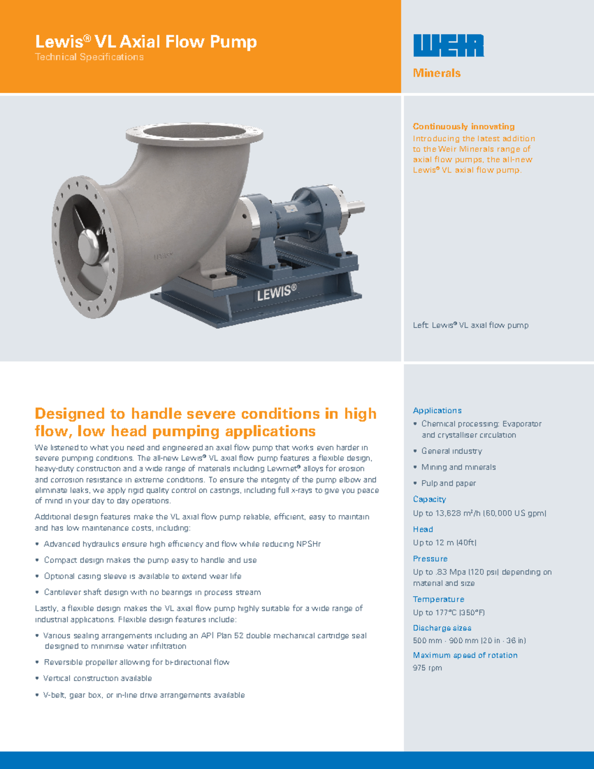 Lewis vl axial flow spec sheet final - Lewis ® VL Axial Flow Pump Technical Specifications - Studocu