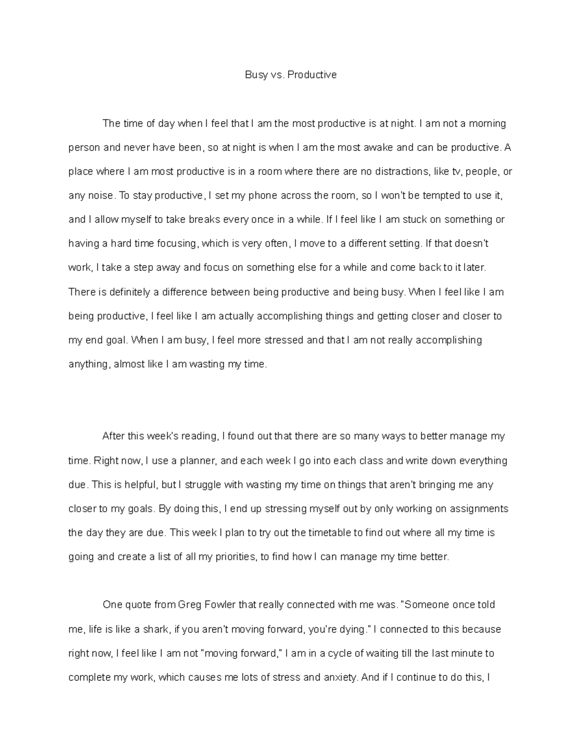 Module 3 Discussion Post - Busy vs. Productive - Busy vs. Productive ...