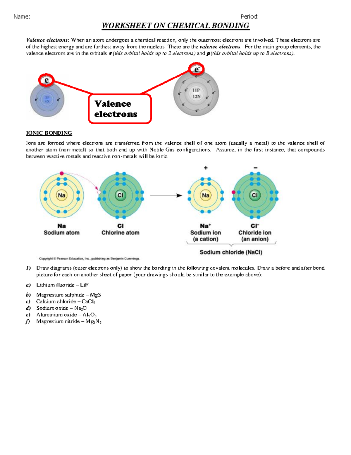 Material Teknik - WORKSHEET ON CHEMICAL BONDING Valence electrons: When ...