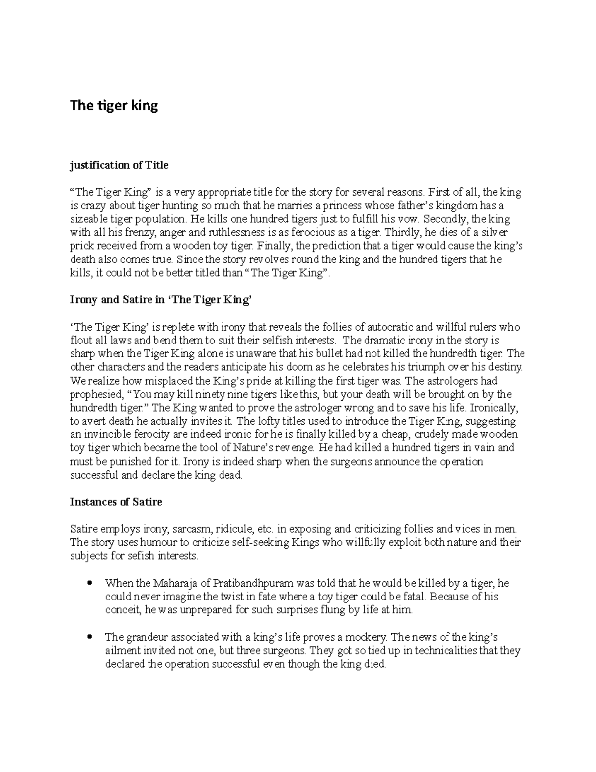 The tiger king English II for class 12 for CBSE - The tiger king ...