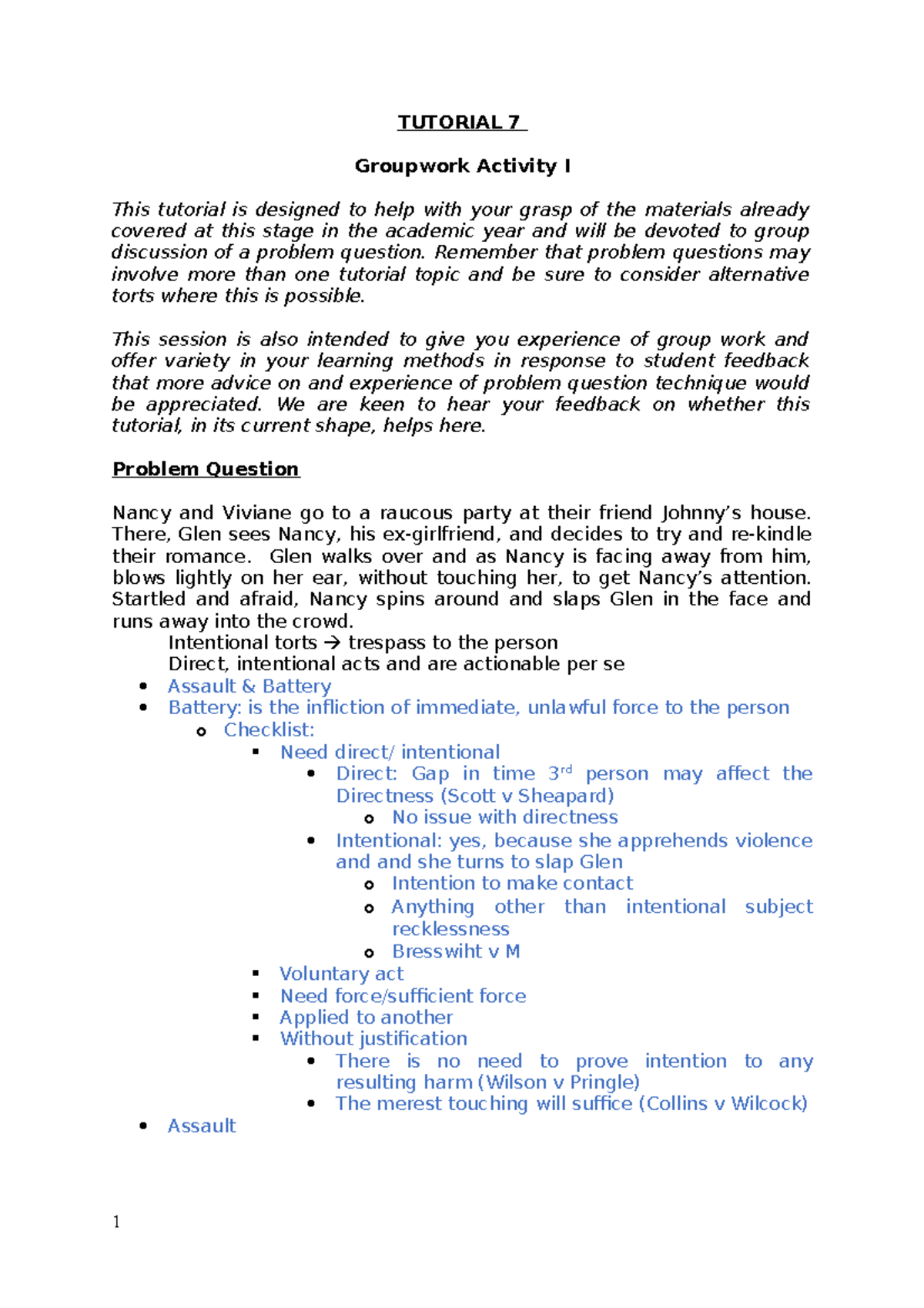 Tutorial 7 Groupwork I - TUTORIAL 7 Groupwork Activity I This tutorial ...
