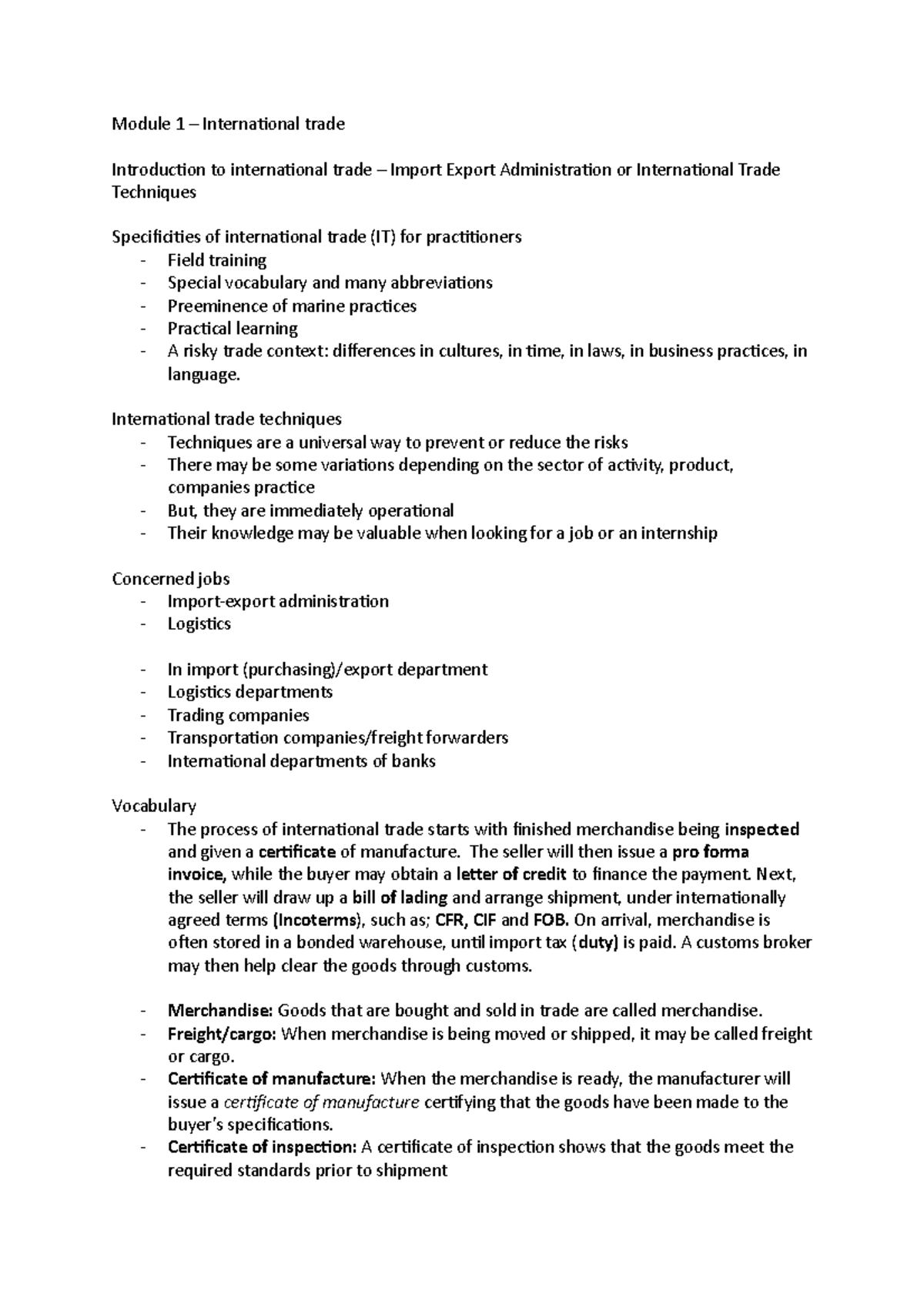 Module 1 - Module 1 – International trade Introduction to international ...