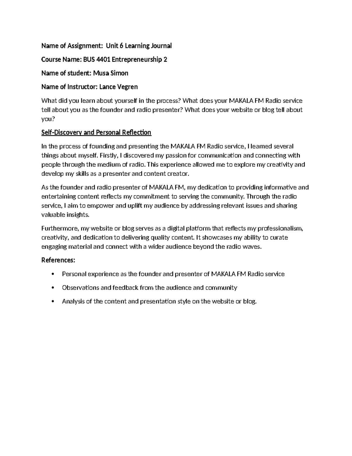 Unit 6 Learning Journal - Name of Assignment: Unit 6 Learning Journal ...
