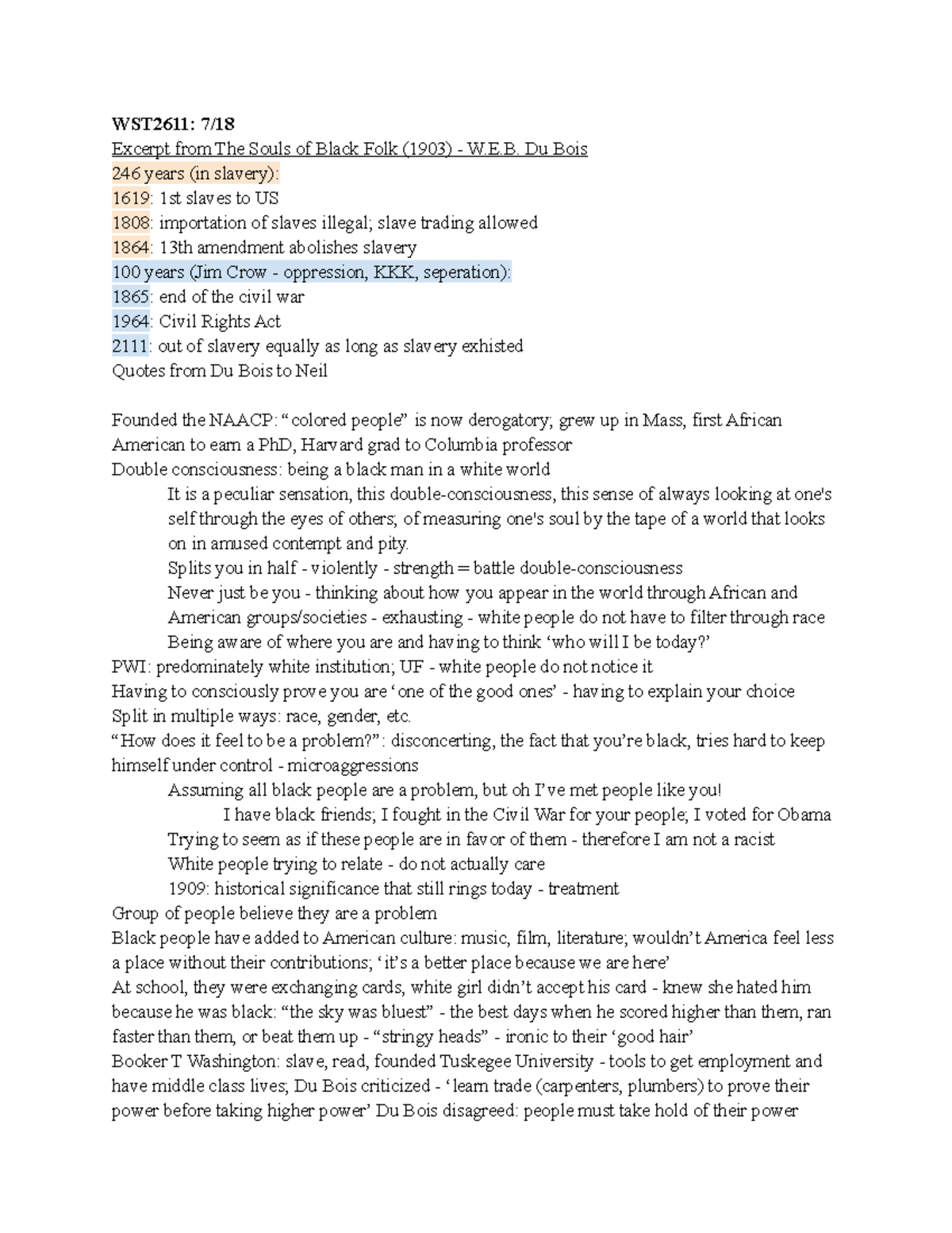 WST2611 7 18 - Lecture notes 1 - WST2611: 7/ Excerpt from The Souls of ...