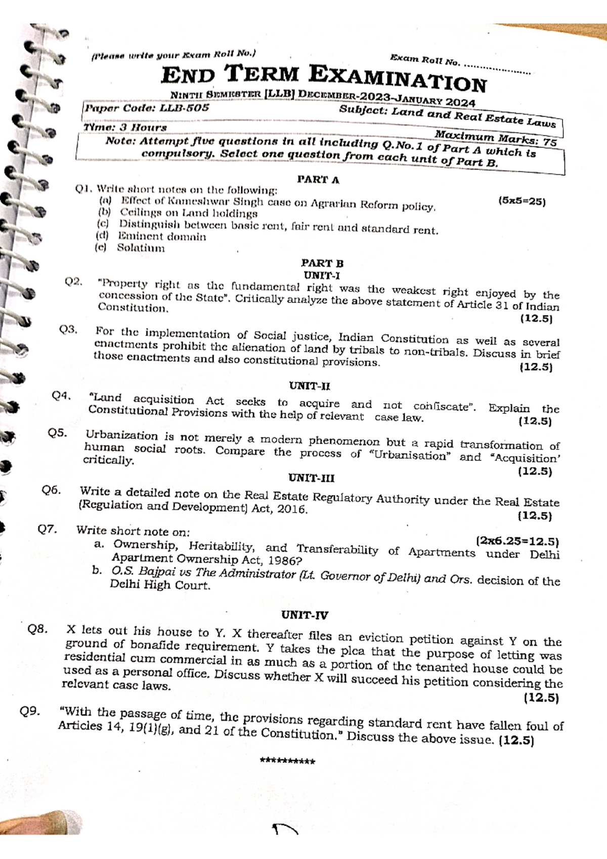 PYQ - Pyq - (Please write your Exam Roll No.) Exam Roll No. END TERM EXAMINATION NINTH SIMESTER ...