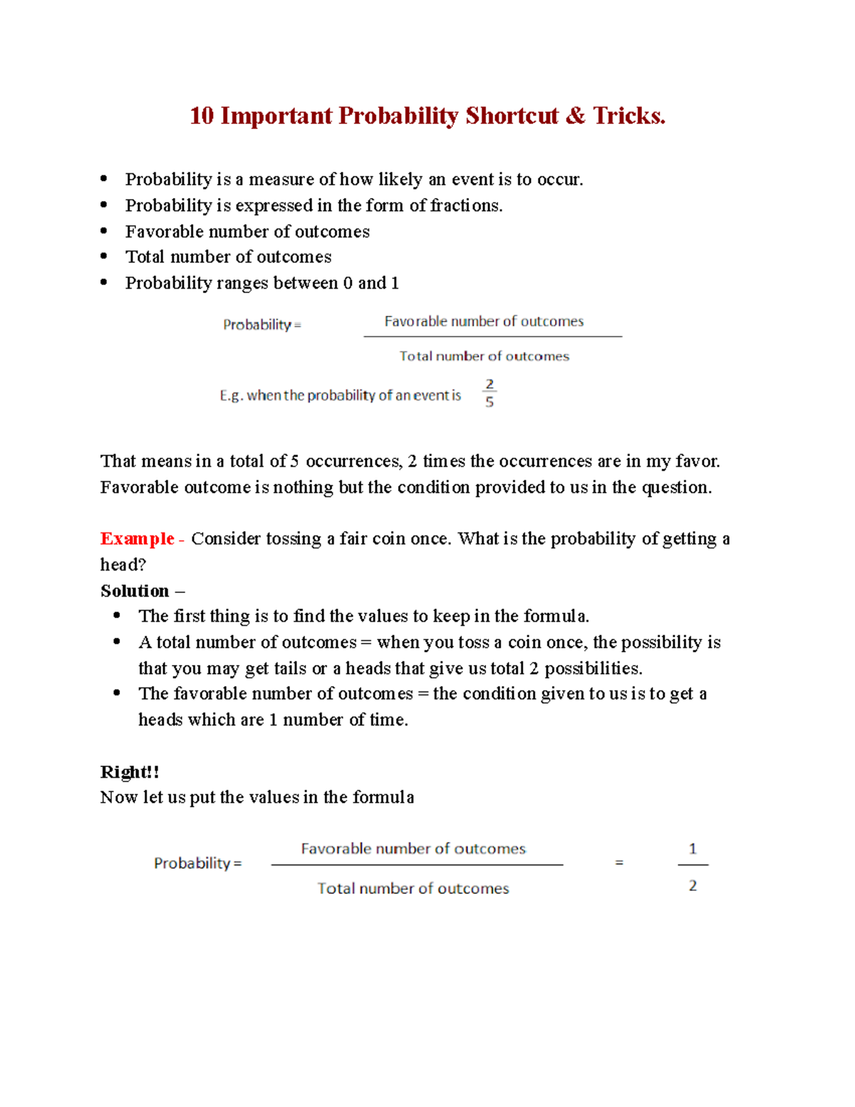 10 Important Probability Shortcut - Probability is a measure of how ...