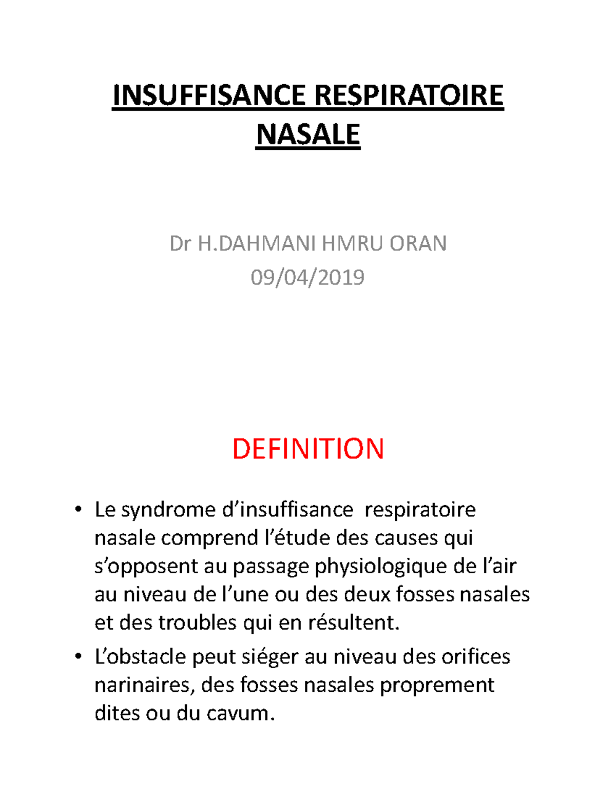 ORL - Insuffisance Respiratoire Nasale - INSUFFISANCE RESPIRATOIRE ...