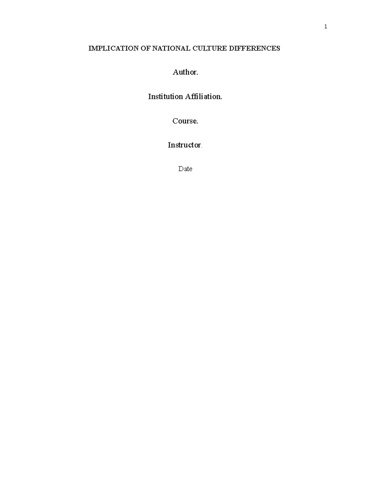 21 Implication OF National Culture Differences - IMPLICATION OF ...