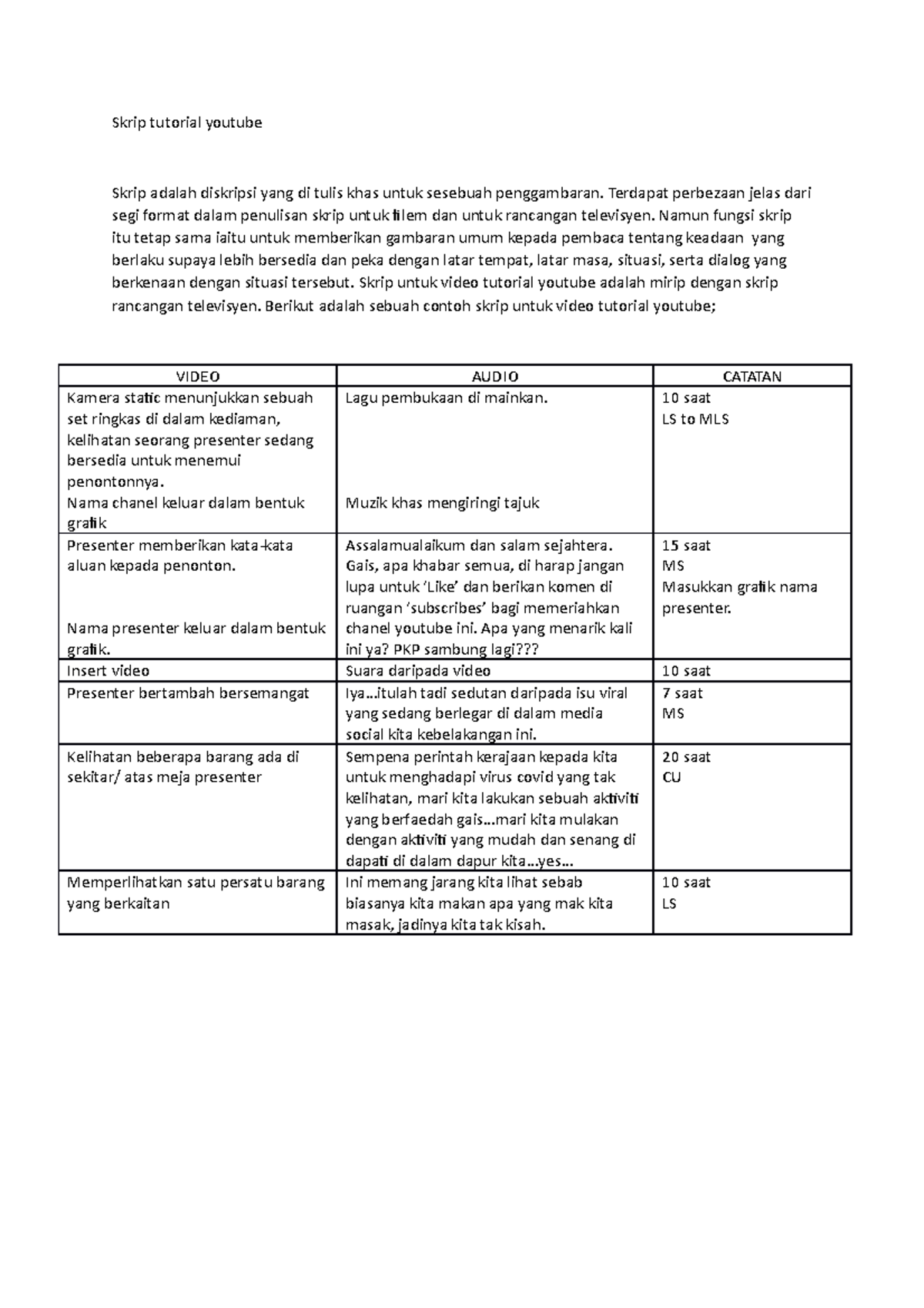 Skrip - Script for making short video - Audio Video Production - UTHM ...