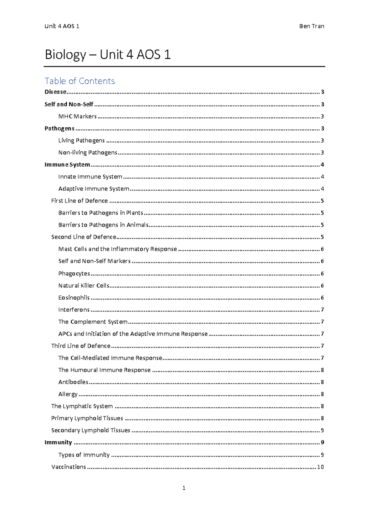 Biology Unit 4 AOS 1 Notes - Table of Contents Biology – Unit 4 AOS ...