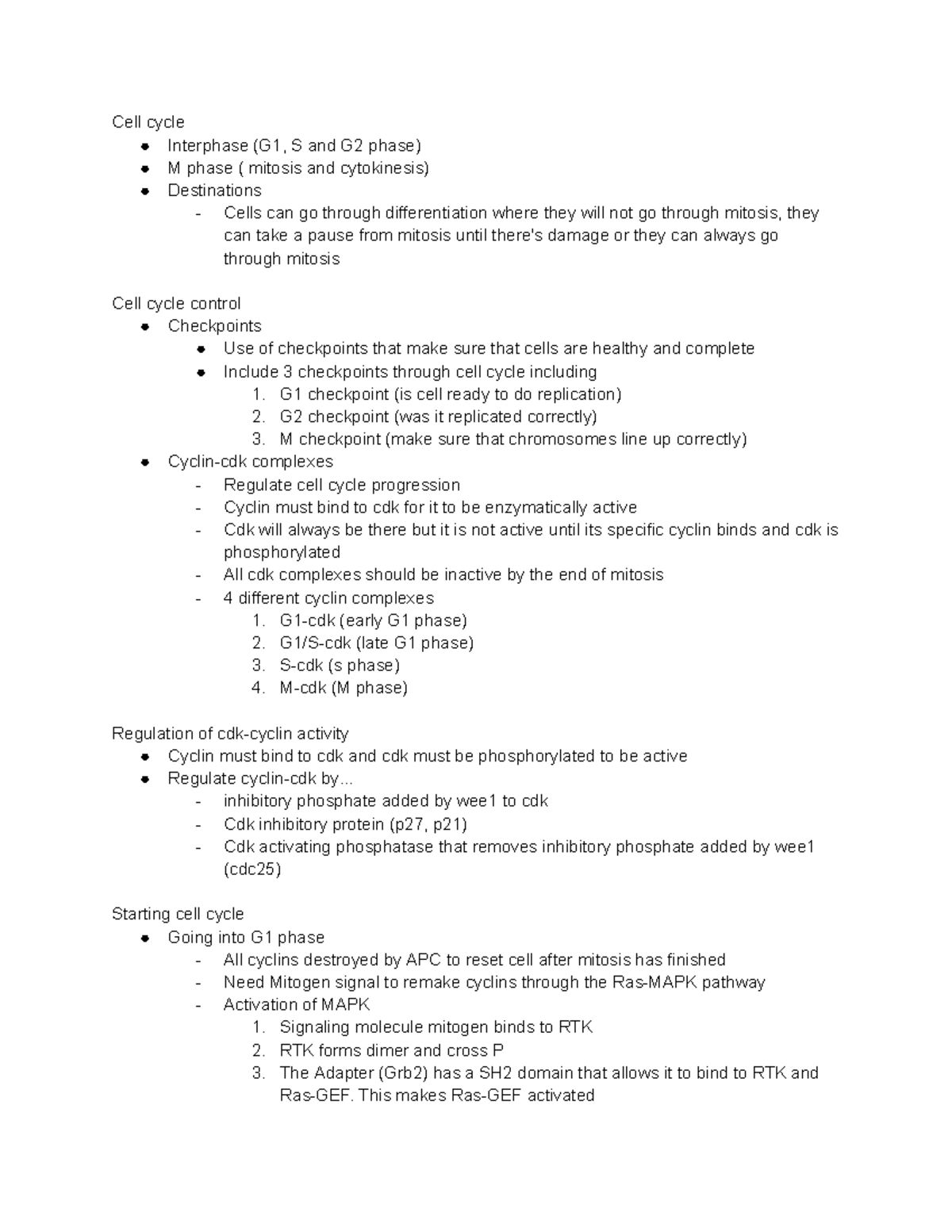 BIO 203 exam #5 - Cell cycle Interphase (G1, S and G2 phase) M phase ...