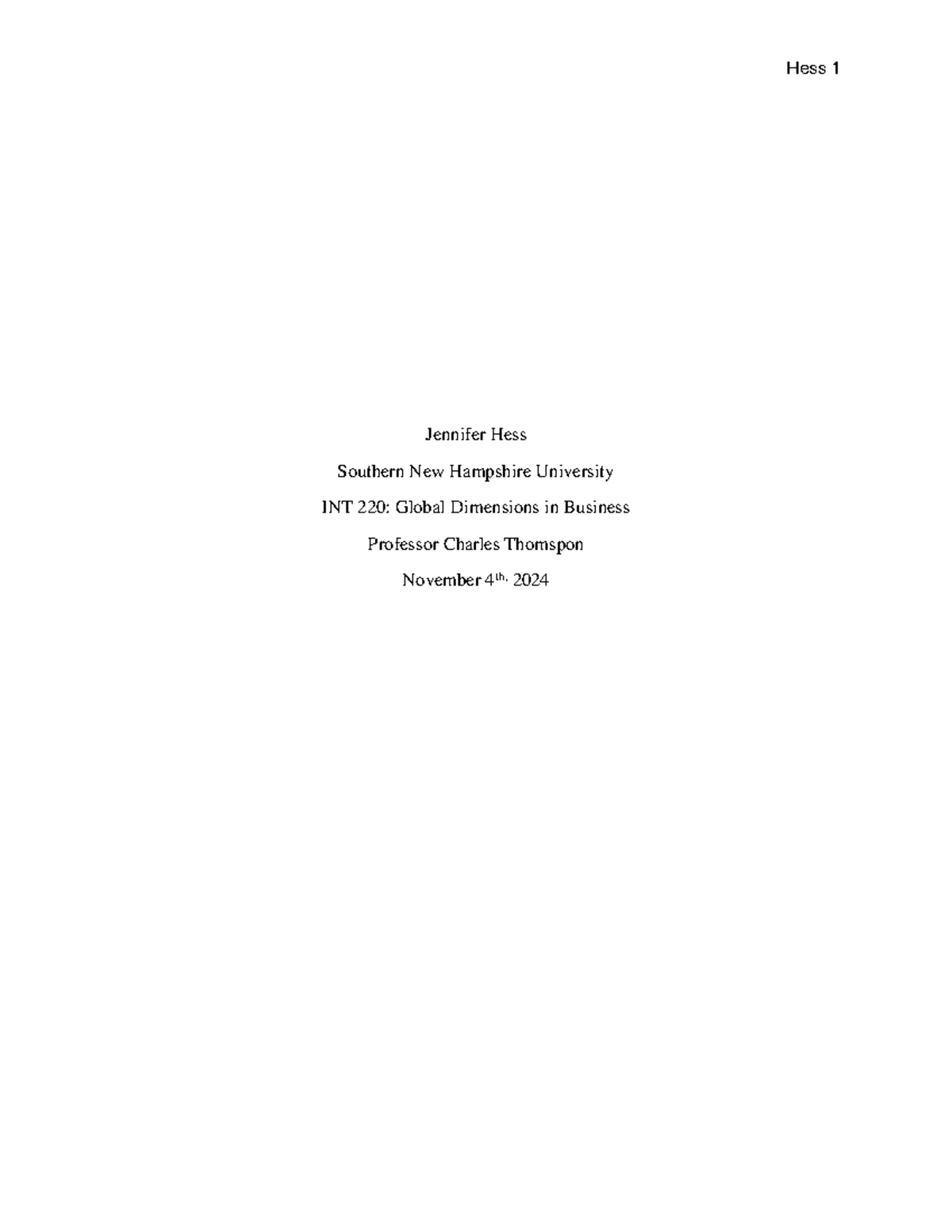 INT 220 Module One Assignment - Jennifer Hess Southern New Hampshire ...