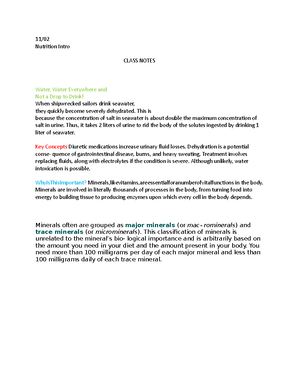 Intro to nutrition 11:01 notes - 11/ Nutrition Intro CLASS NOTES Key ...