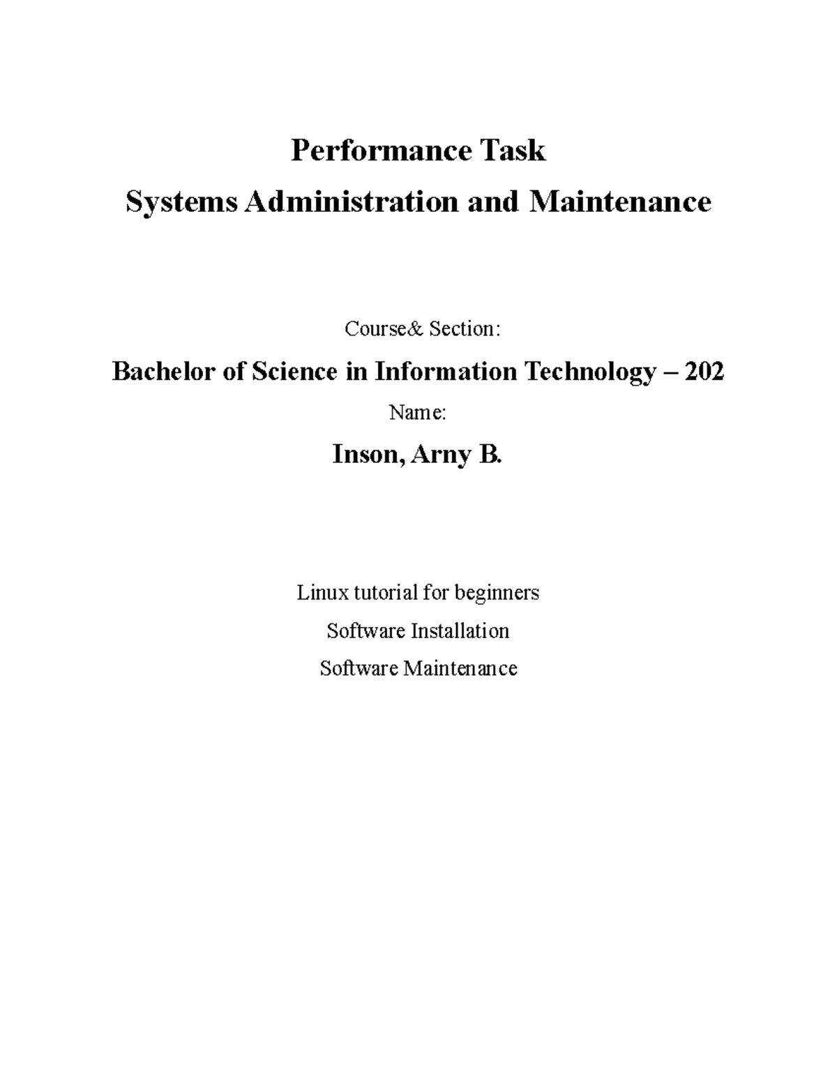 Performance Task S - Performance Task Systems Administration and ...