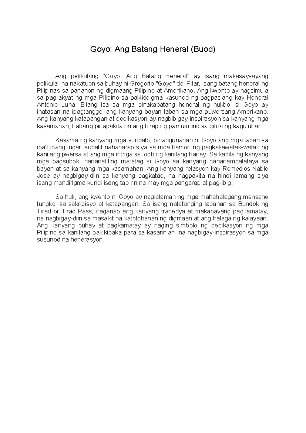 Buod - Buod of Goyi - Goyo: Ang Batang Heneral (Buod) Ang pelikulang ...