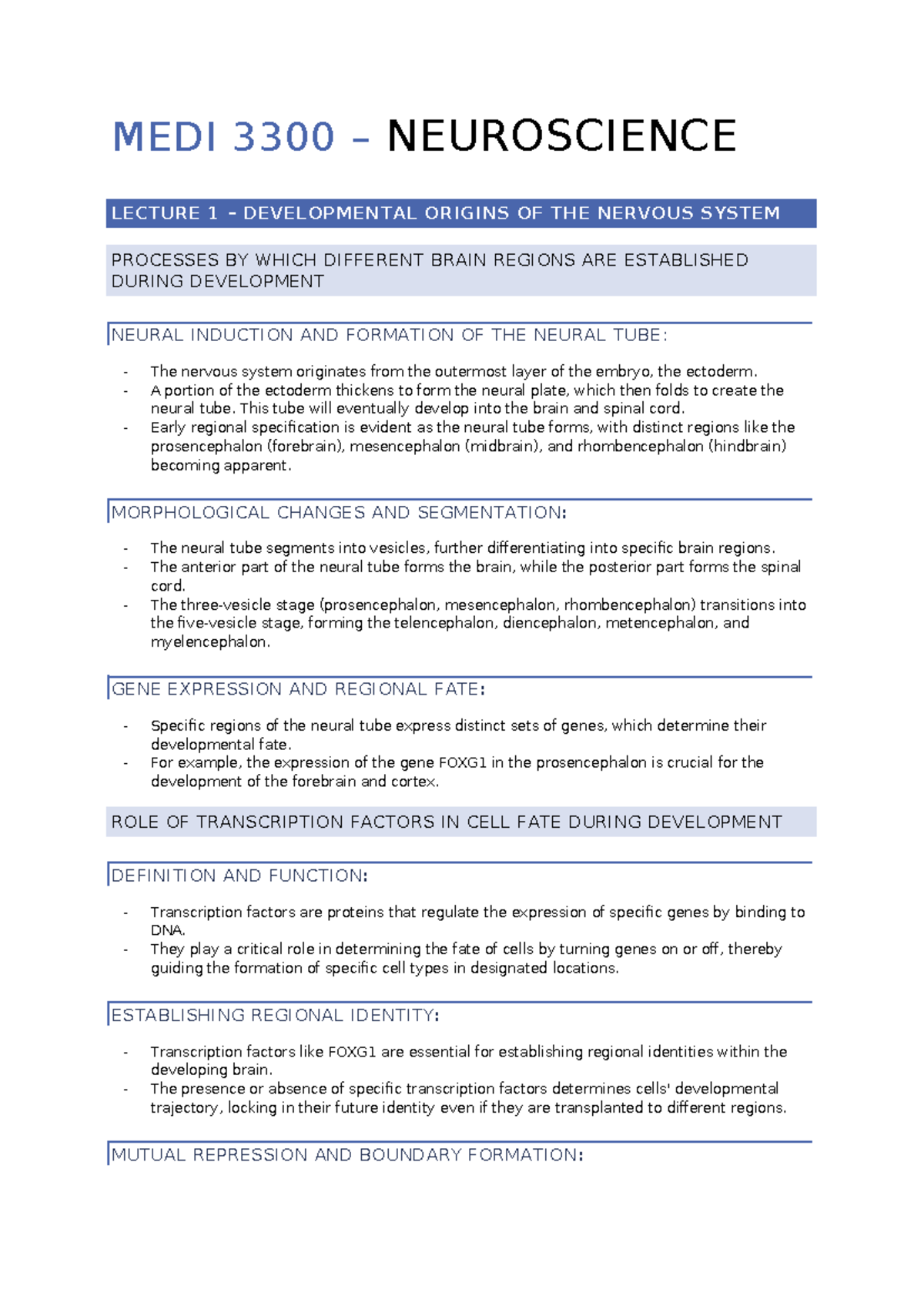 Neuroscience Lecture Notes - MEDI 3300 – NEUROSCIENCE LECTURE 1 ...
