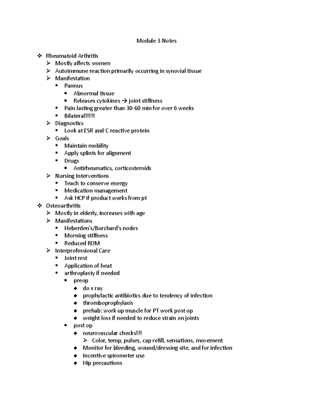 Module 3 lecture notes - Module 3 Notes Rheumatoid Arthritis Mostly ...