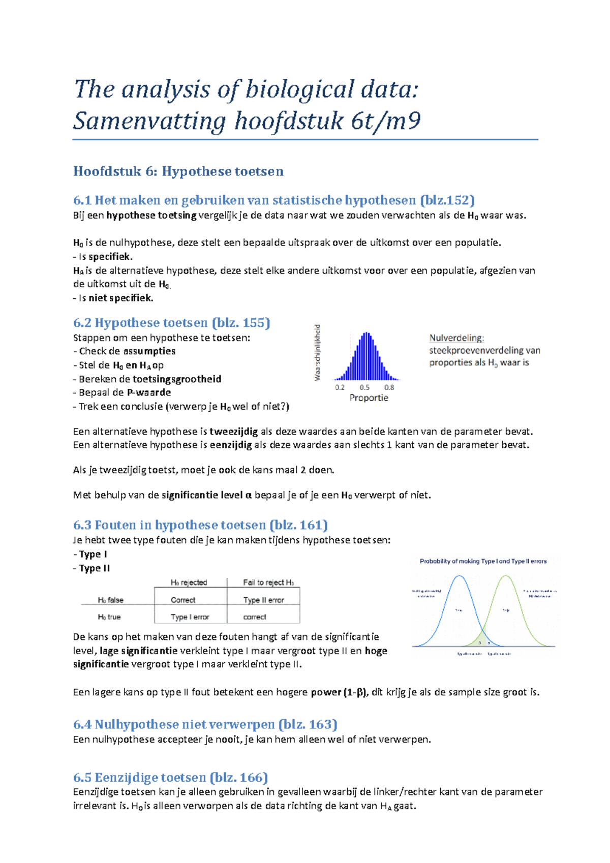 Methode van onderzoek en statistiek H6-H9 - The analysis of biological data: Samenvatting ...