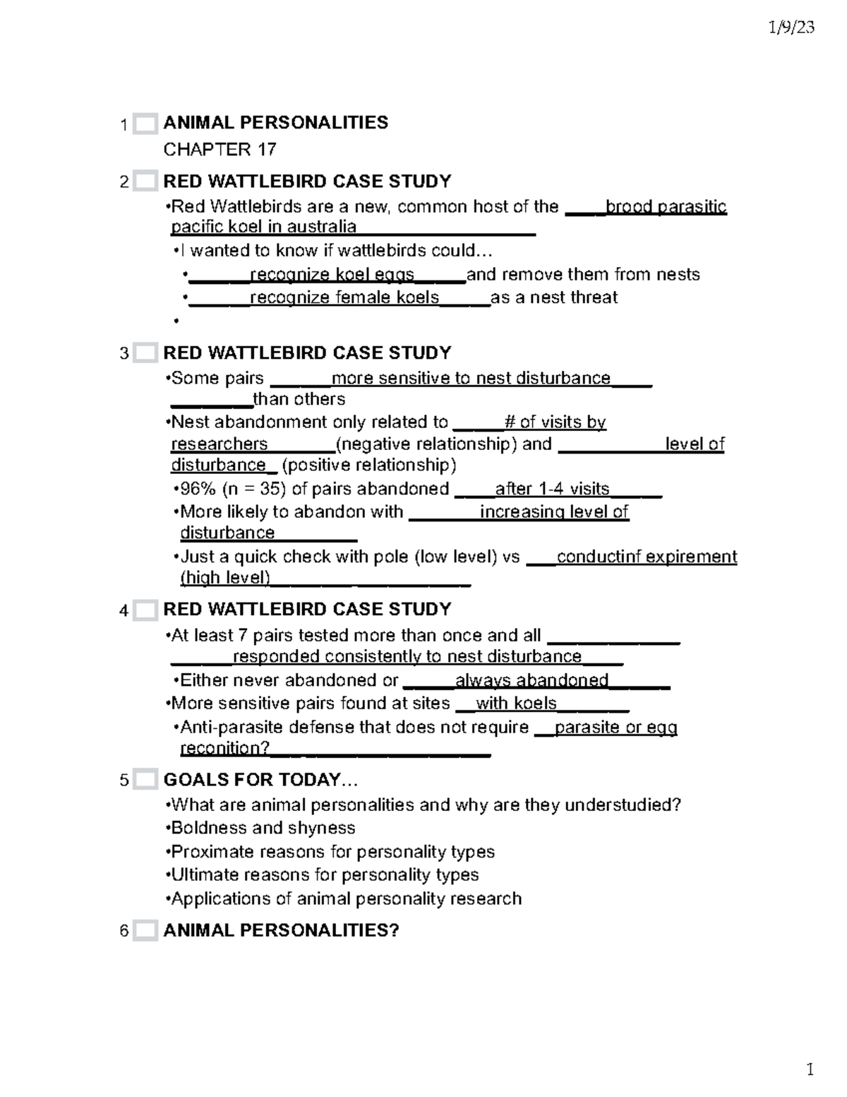 Ch 17 Animal Personalities - 1/9/ 1 ANIMAL PERSONALITIES CHAPTER 17 RED ...