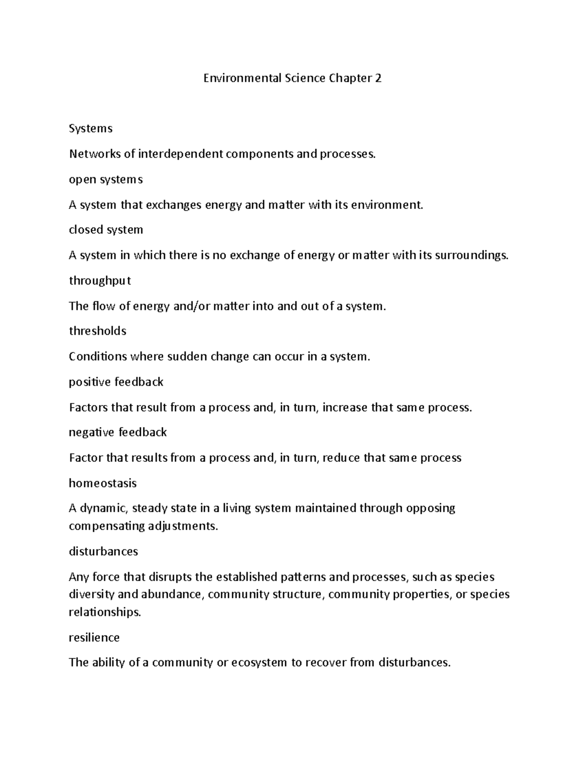 Environmental Science Chapter 2 Open Systems A System That Exchanges