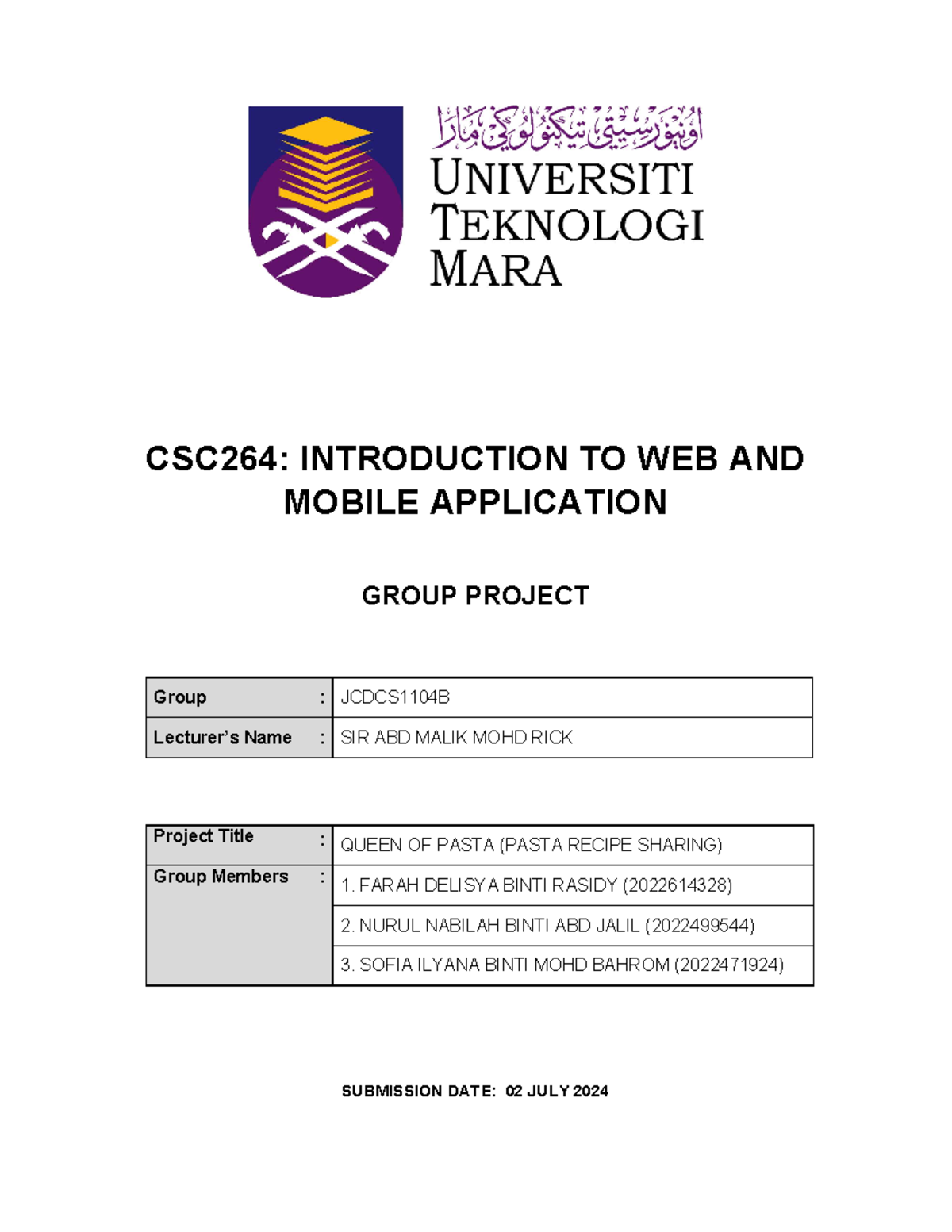 Cdcs110 Csc264 Group Project Final Report Csc264 Introduction To Web