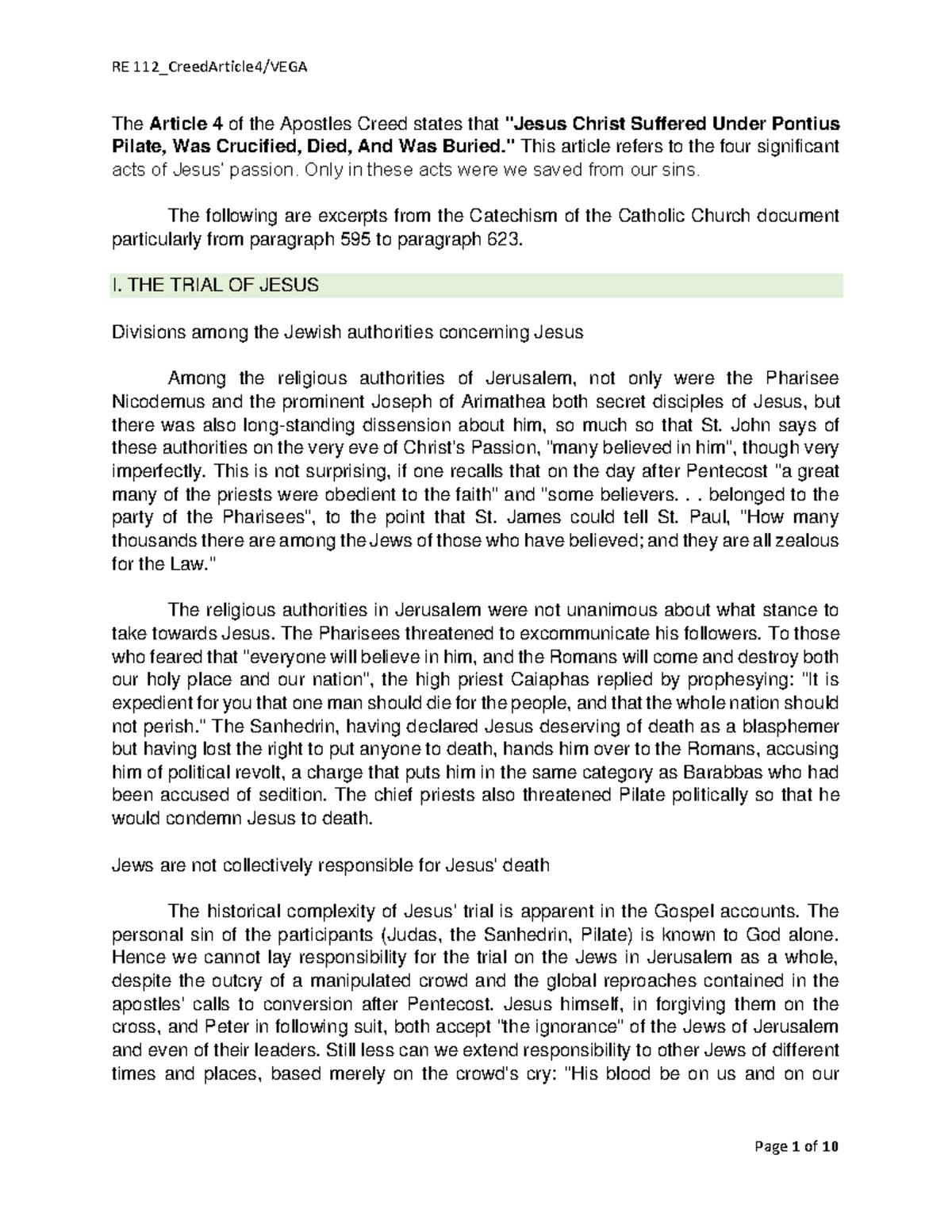 Creed Article 2 - Religious ed - The Article 4 of the Apostles Creed ...