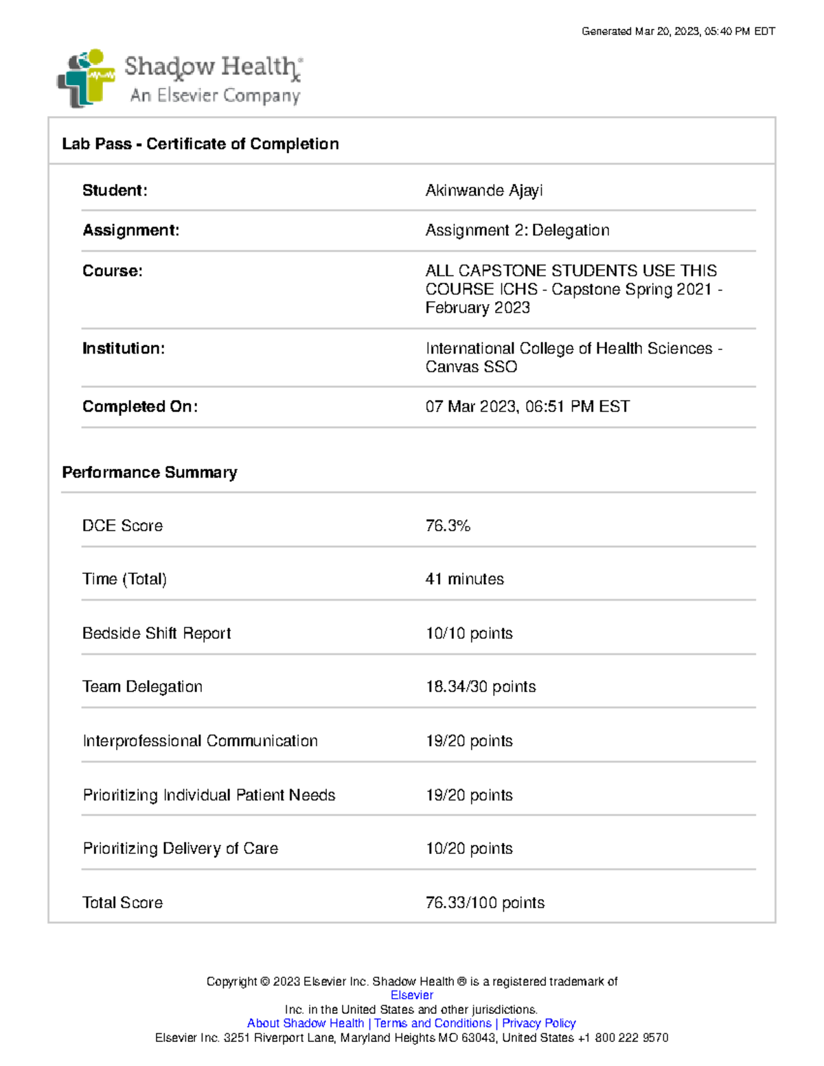 SH 2 lab pass 1 - LABPASS 1 - Generated Mar 20, 2023, 05:40 PM EDT Lab ...