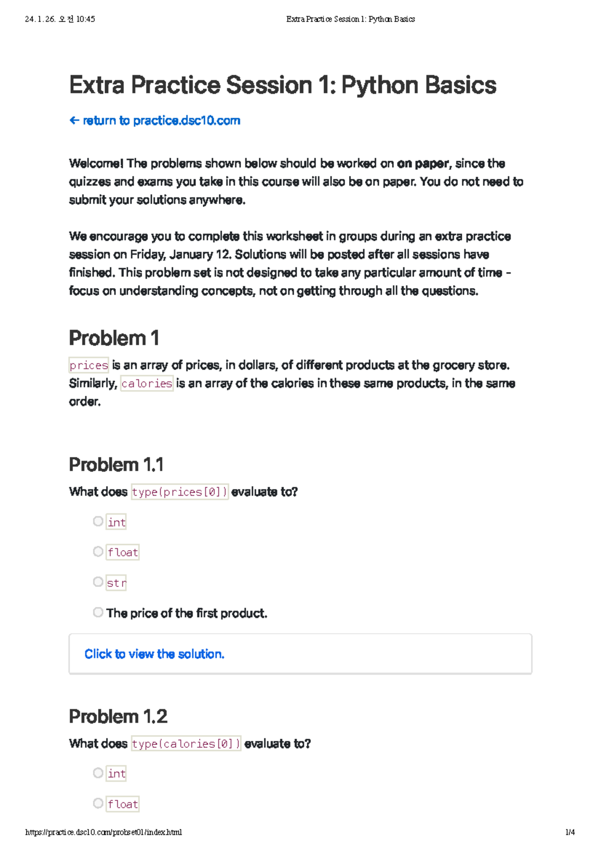 Extra Practice Session 1 Python Basics Extra Practice Session 1