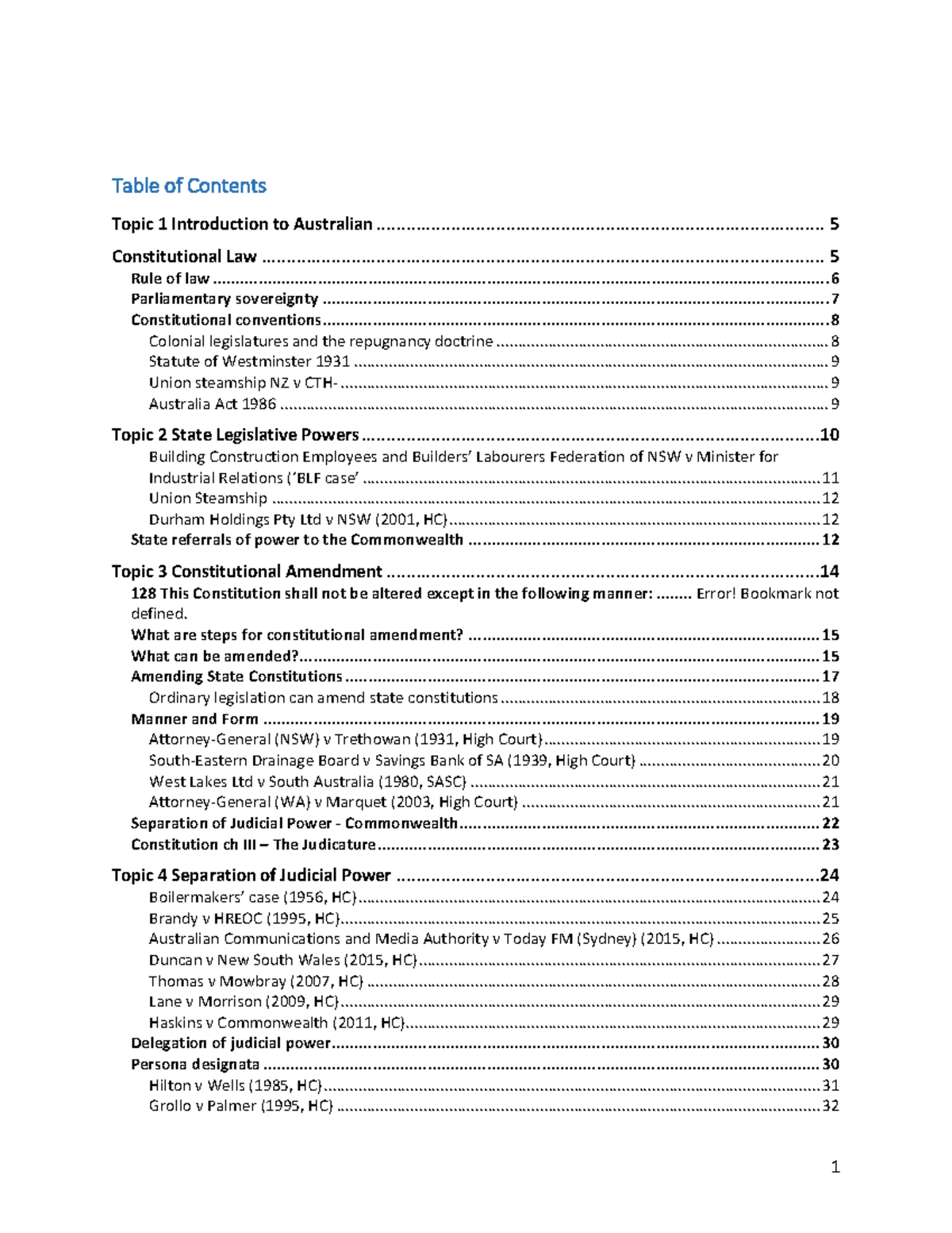 Consti-Notes - Summary - Constitutional Law - Table of Contents Topic 1 ...