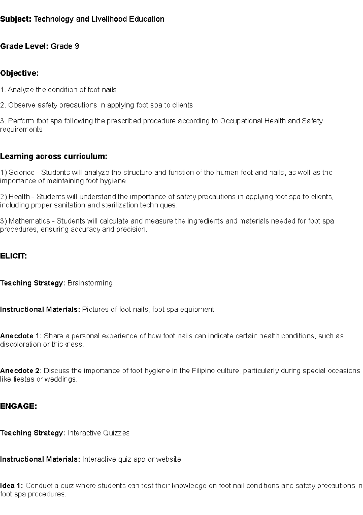 Nail care q2 week 1 - nail care - Subject: Technology and Livelihood ...