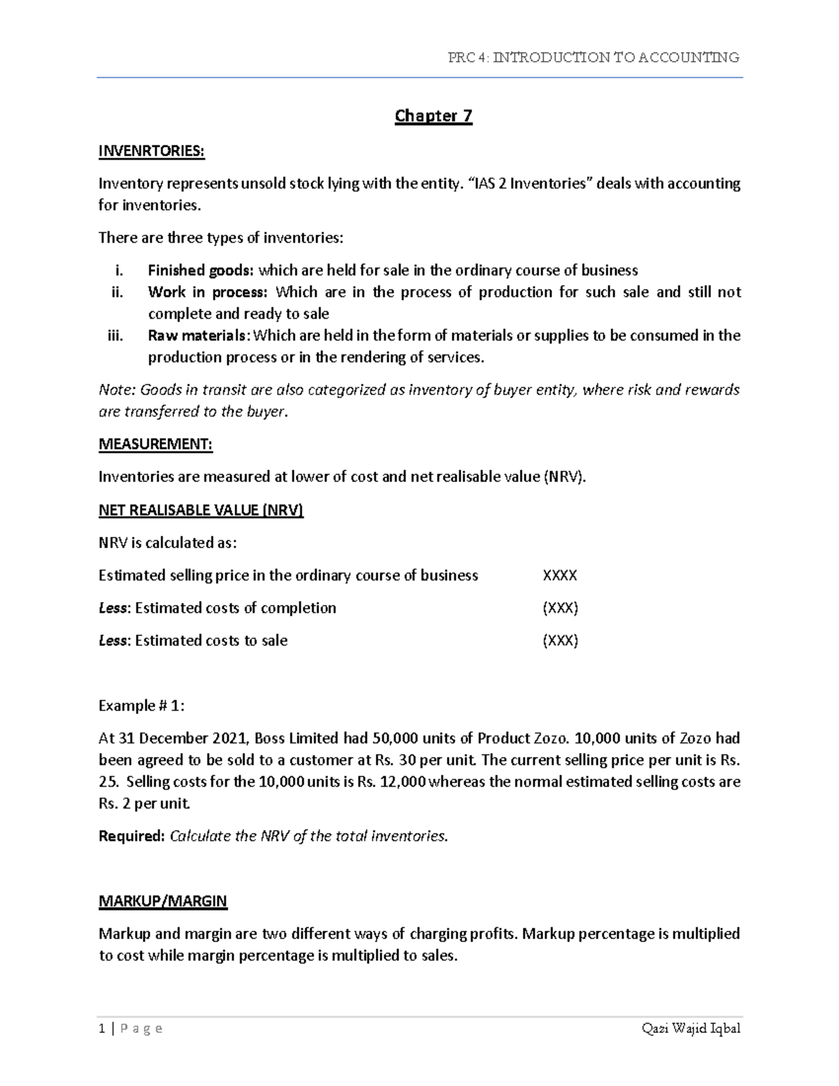 Chapter 7 - notes - Financial Accounting - ICMA Pakistan - Studocu