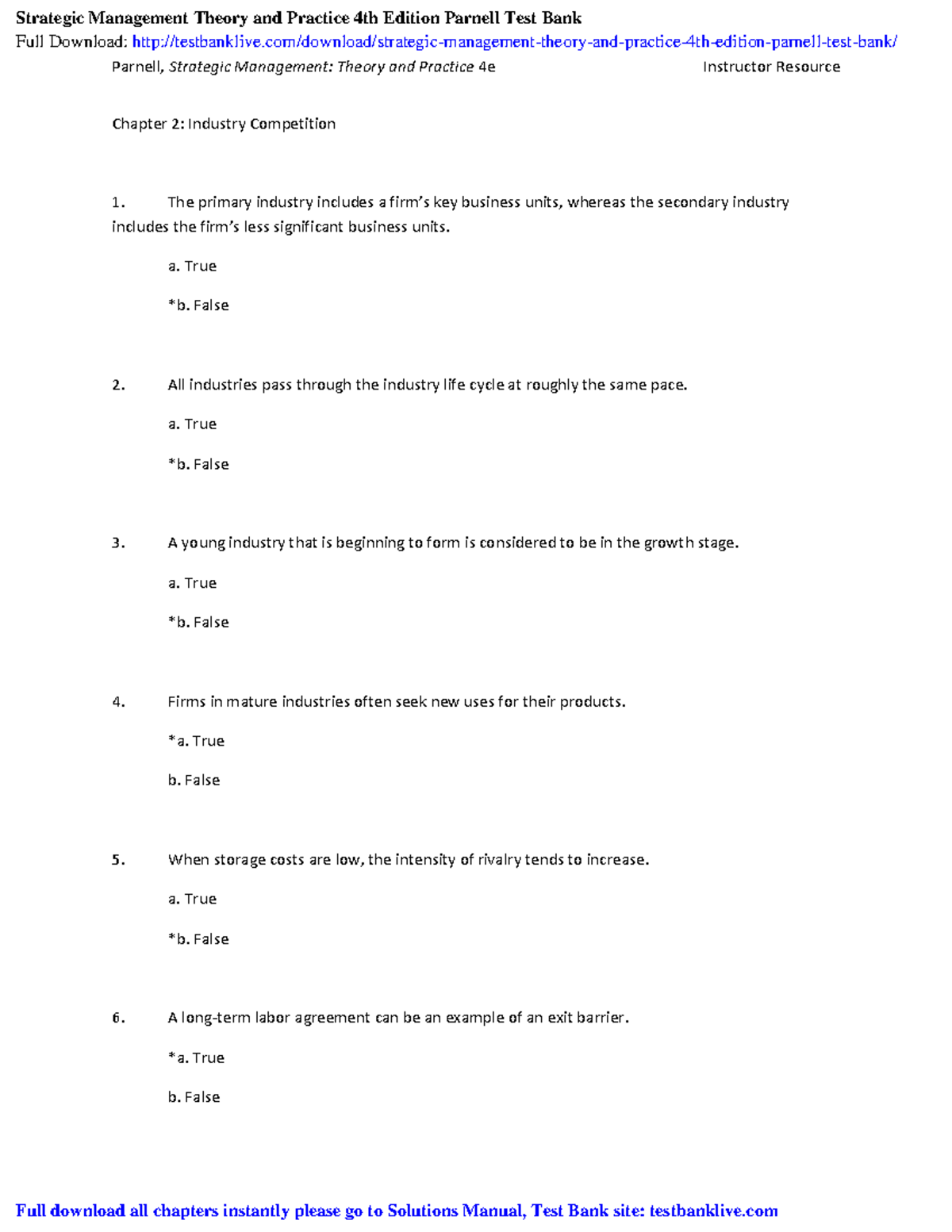 4th Edition Test Bank - Examples of test questions. - Parnell ...