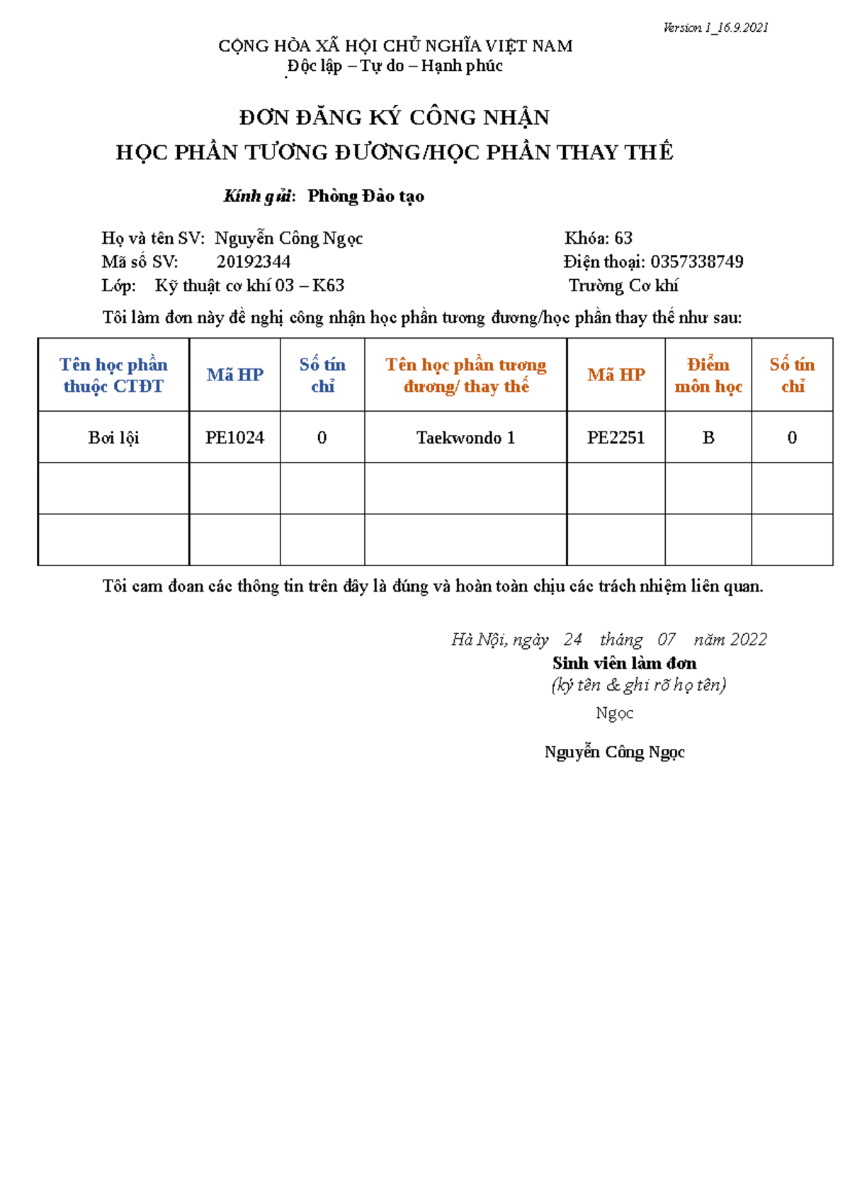 Đơn công nhận HP tương đương 2 - Version 1_16. C NG HÒA XÃ H I CH NGHĨA VI T NAM Ộ Ộ Ủ Ệ Đ c l p ...
