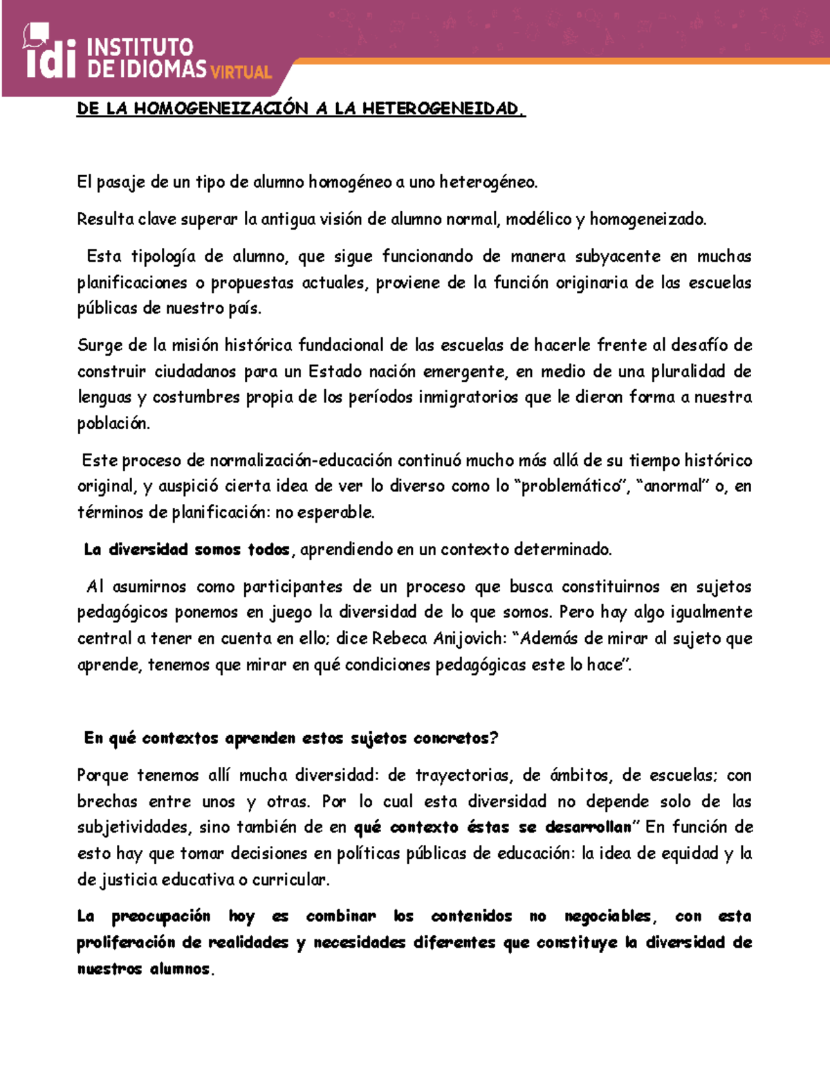 De la homogeneidad a la heterogeneidad - DE LA HOMOGENEIZACIÓN A LA ...