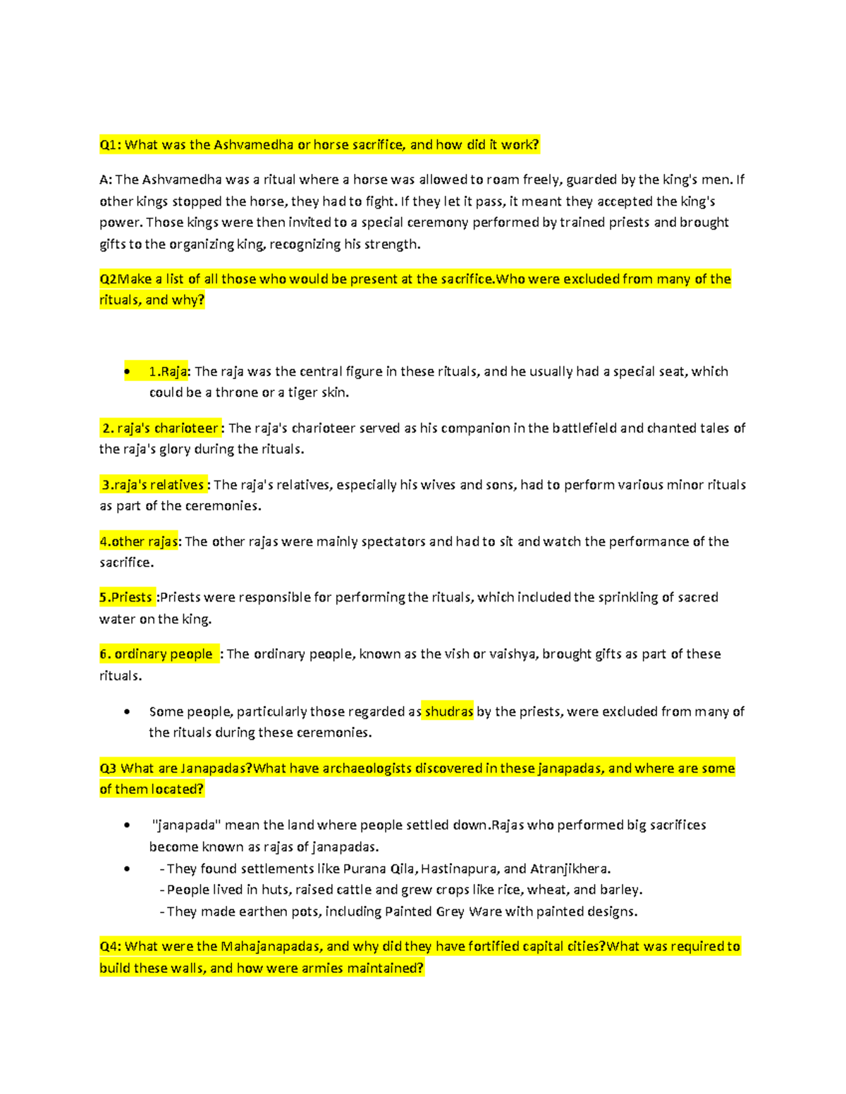 Kingdom Kings AND Early Republic - Q1: What was the Ashvamedha or horse ...